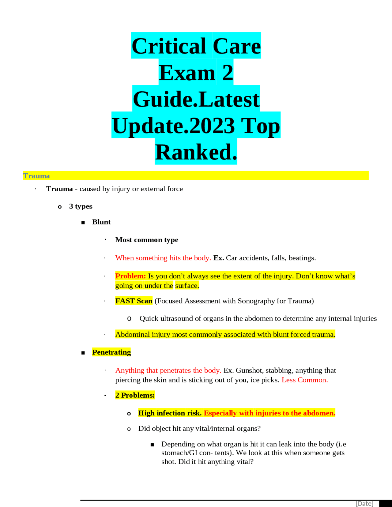 Critical Care Exam 2 Guide.Latest Update.2023 Top Ranked. | Exams ...