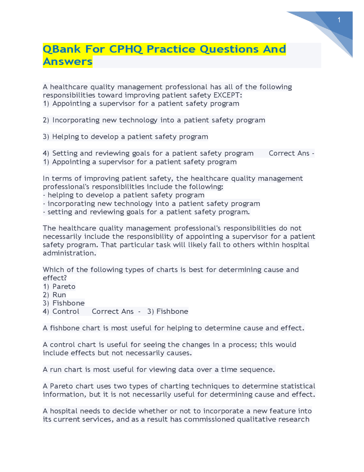 QBank For CPHQ Practice Questions And Answers 100% correct | Exams ...