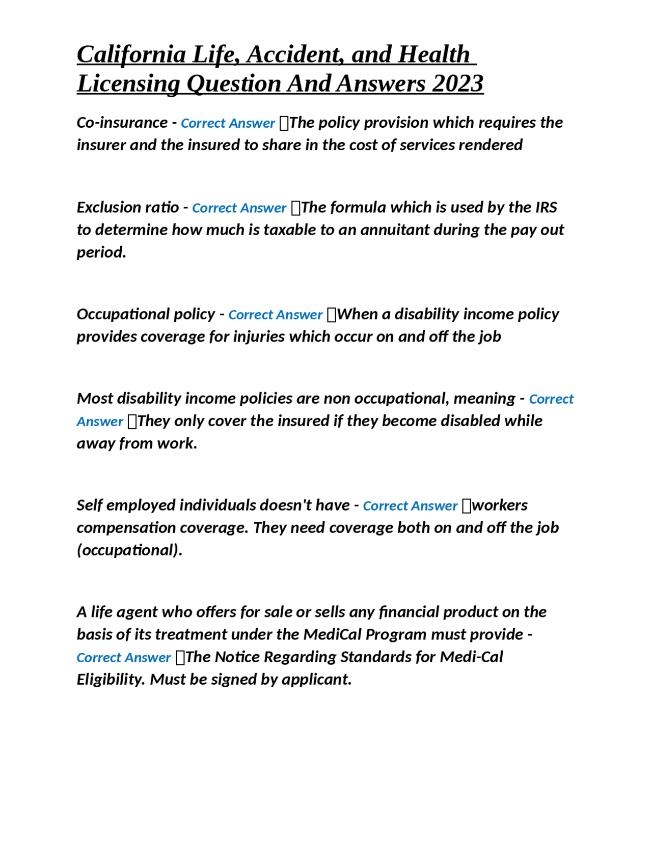 California Life, Accident, and Health Licensing Question And Answers ...