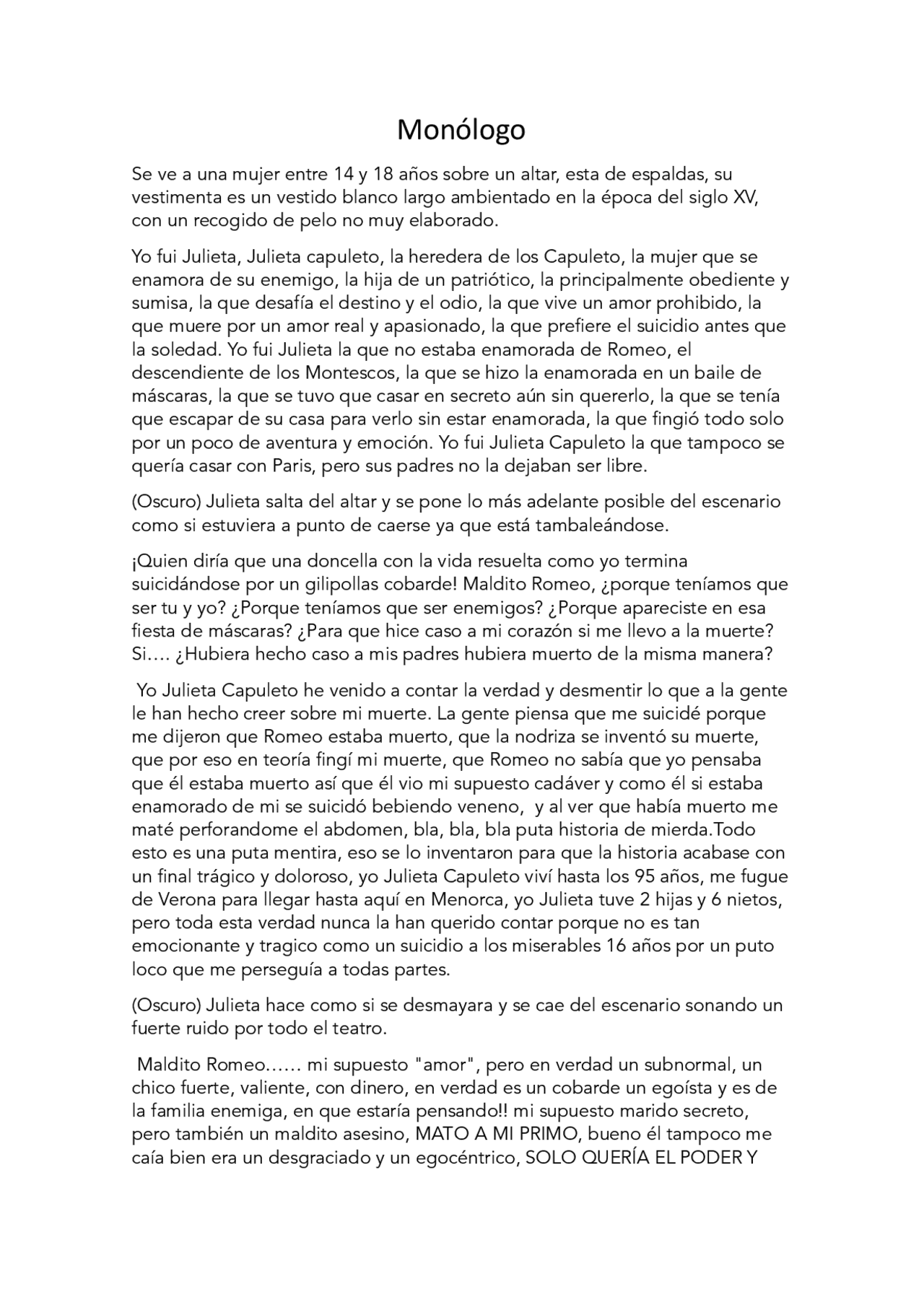 Ejemplo de ejercicio de monologo creado por alumnos | Ejercicios de ...