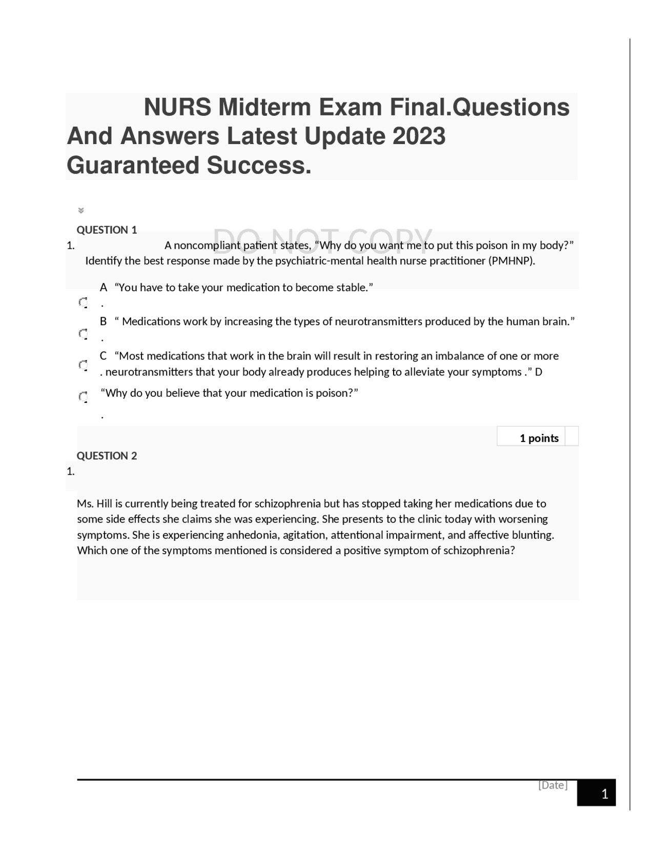 NURS Midterm Exam Final.Questions And Answers Latest Update 2023 ...