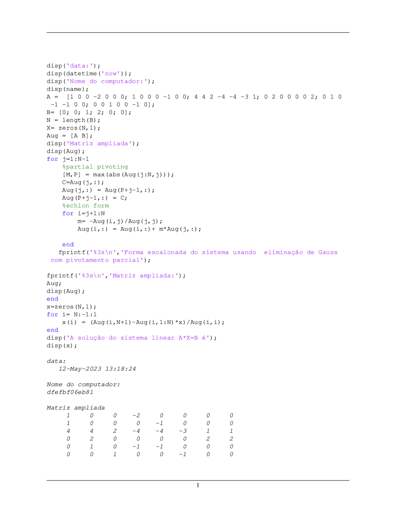 Código De Exercício No Matlab Exercícios Cálculo Numérico Docsity