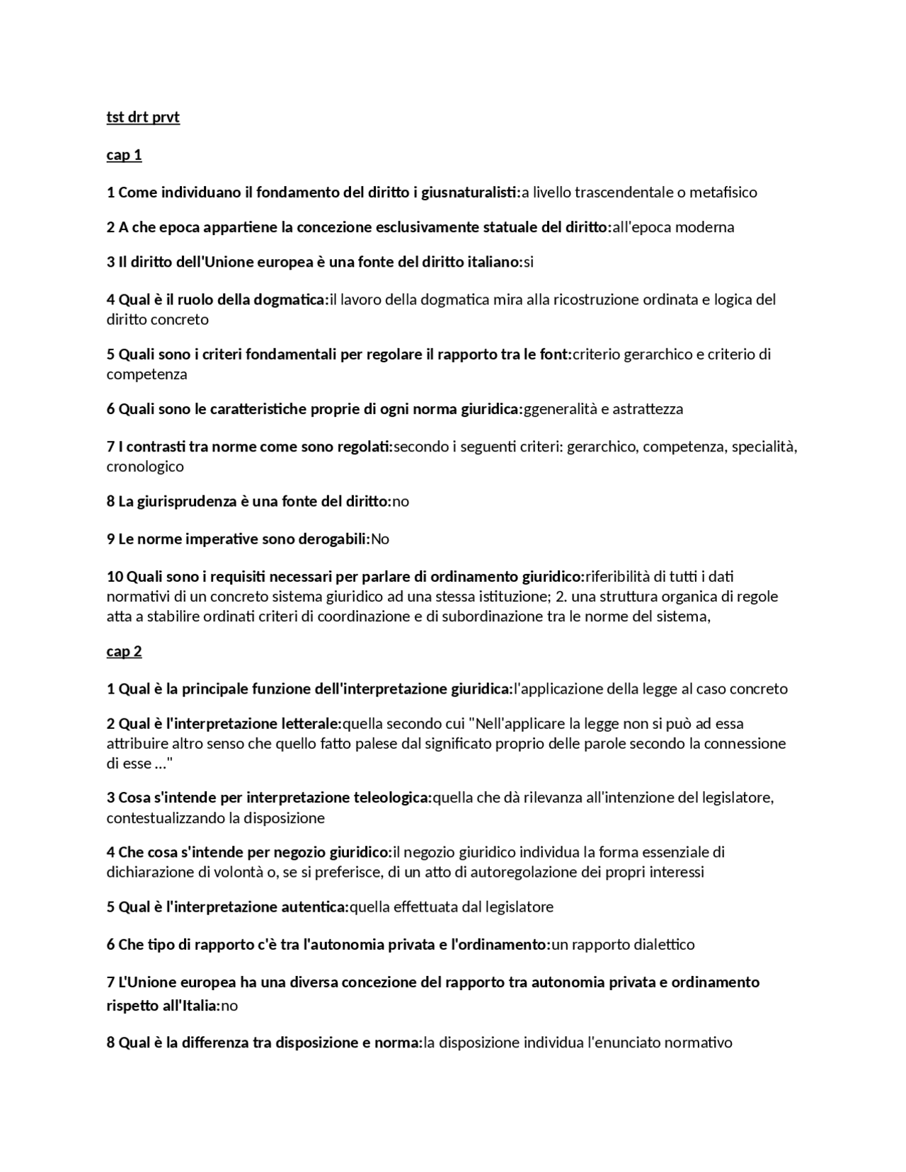 Test Esame Diritto Privato 2023 Unimercatorum Prove Desame Di