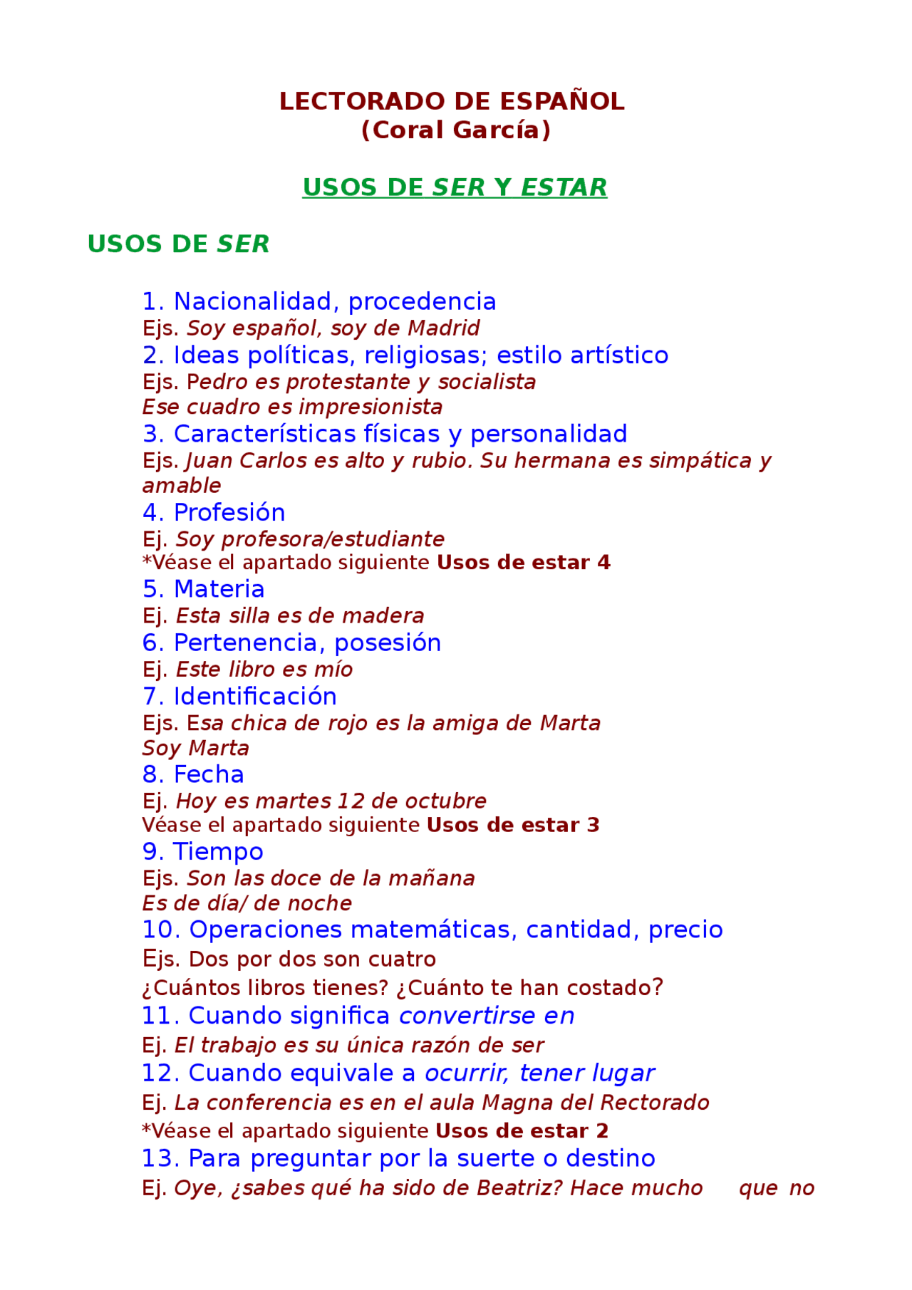 DIFERENCIAS ENTRE SER Y ESTAR | Schemi e mappe concettuali di Spagnolo ...