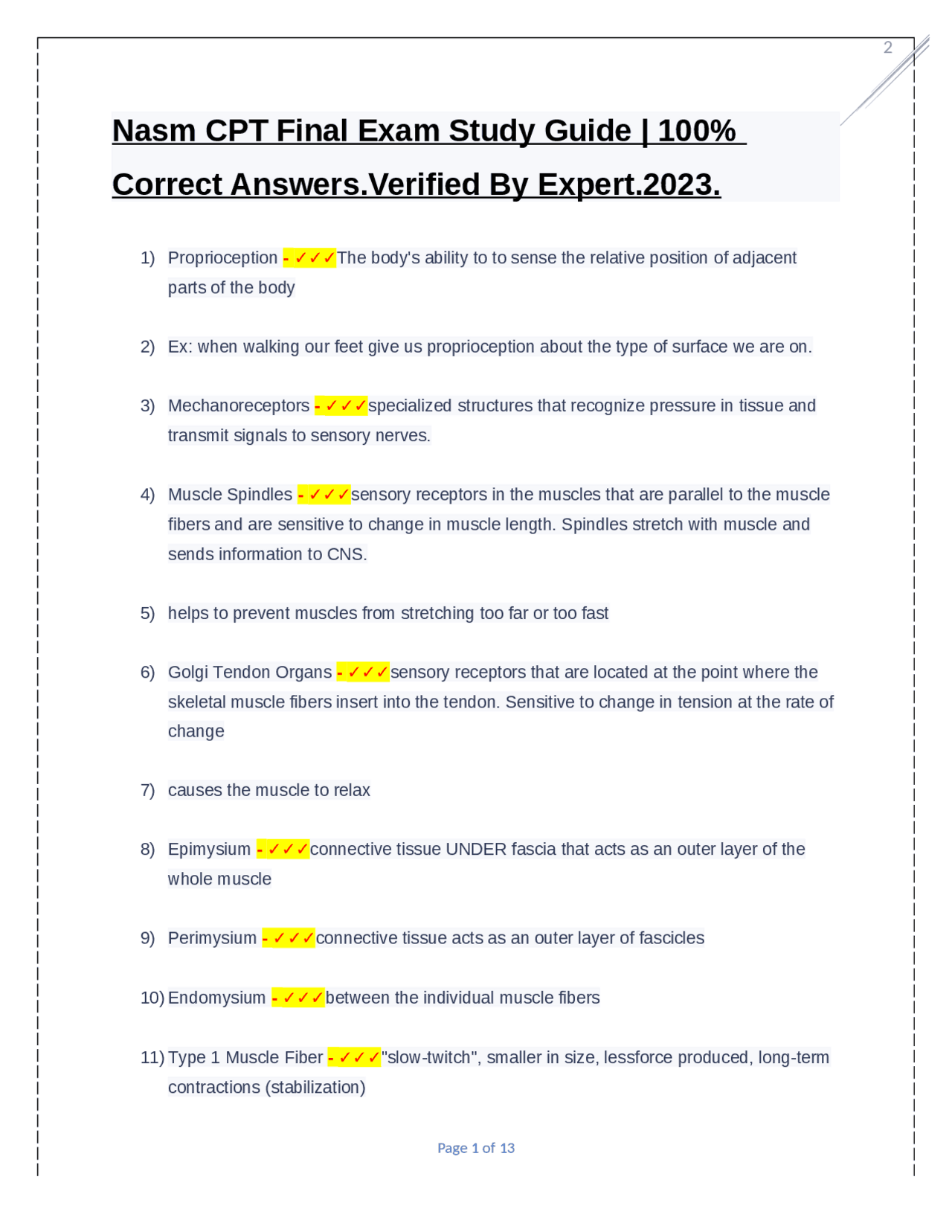 Nasm CPT Final Exam Study Guide | 100% Correct Answers.Verified By ...