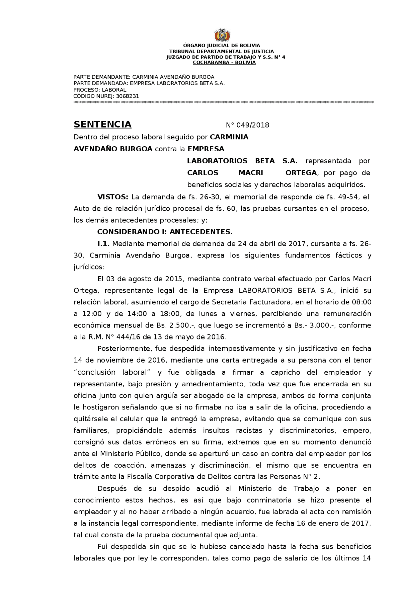 Sentencia En Bolivia 2023 Monografías Ensayos De Derecho Docsity