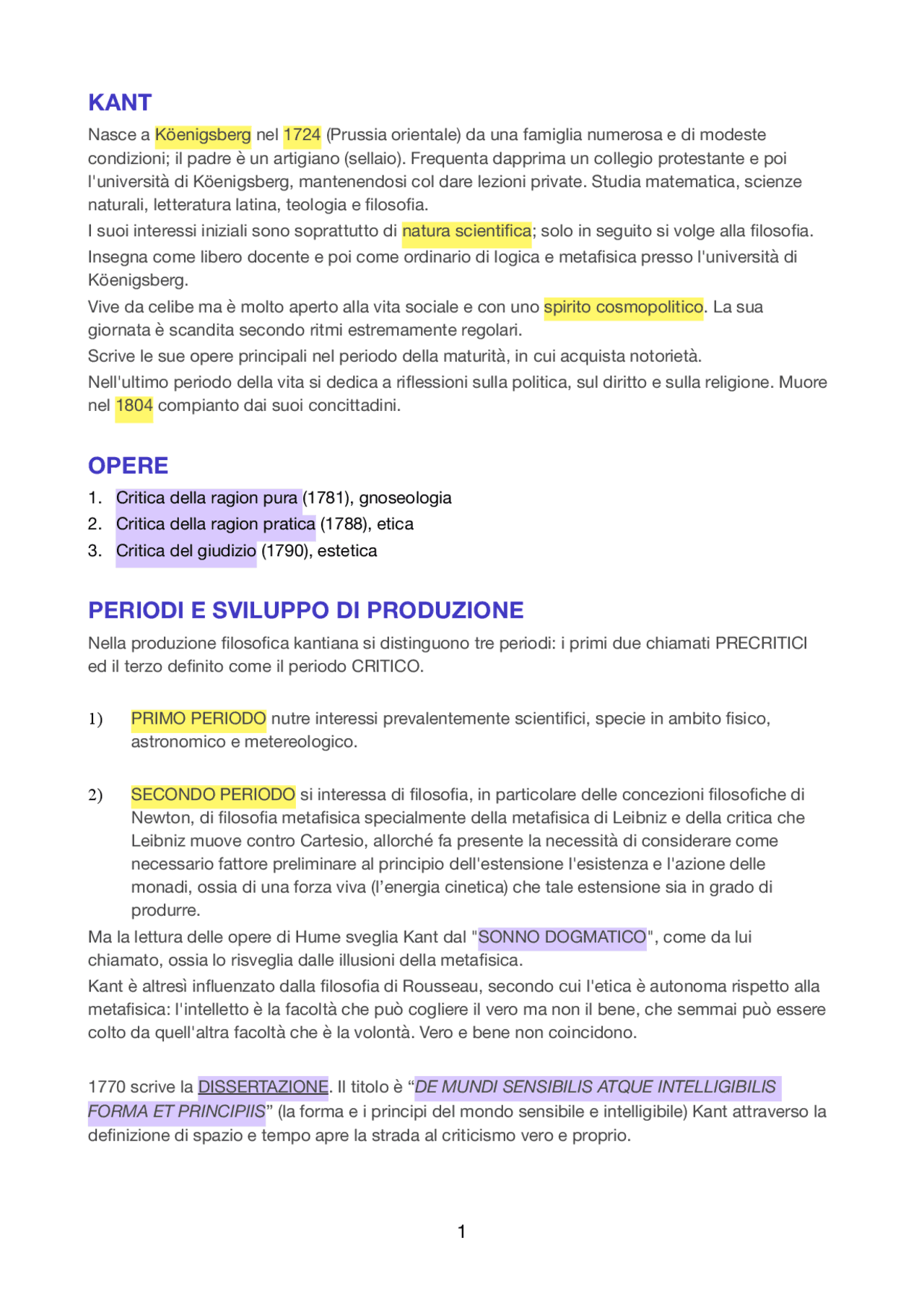 Kant Vita Formazione E Linea Di Pensiero Appunti Di Filosofia Docsity
