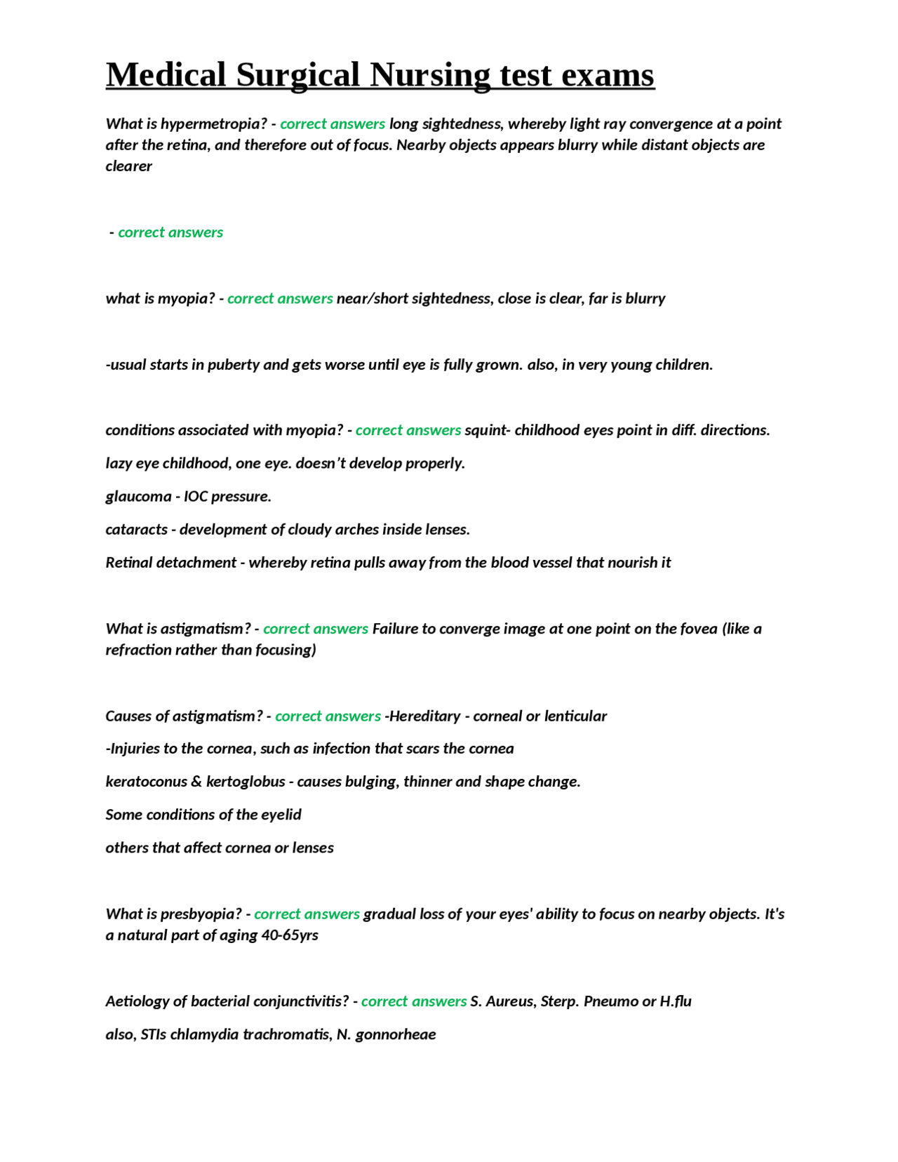 Medical Surgical Nursing test exams | Exams Nursing | Docsity