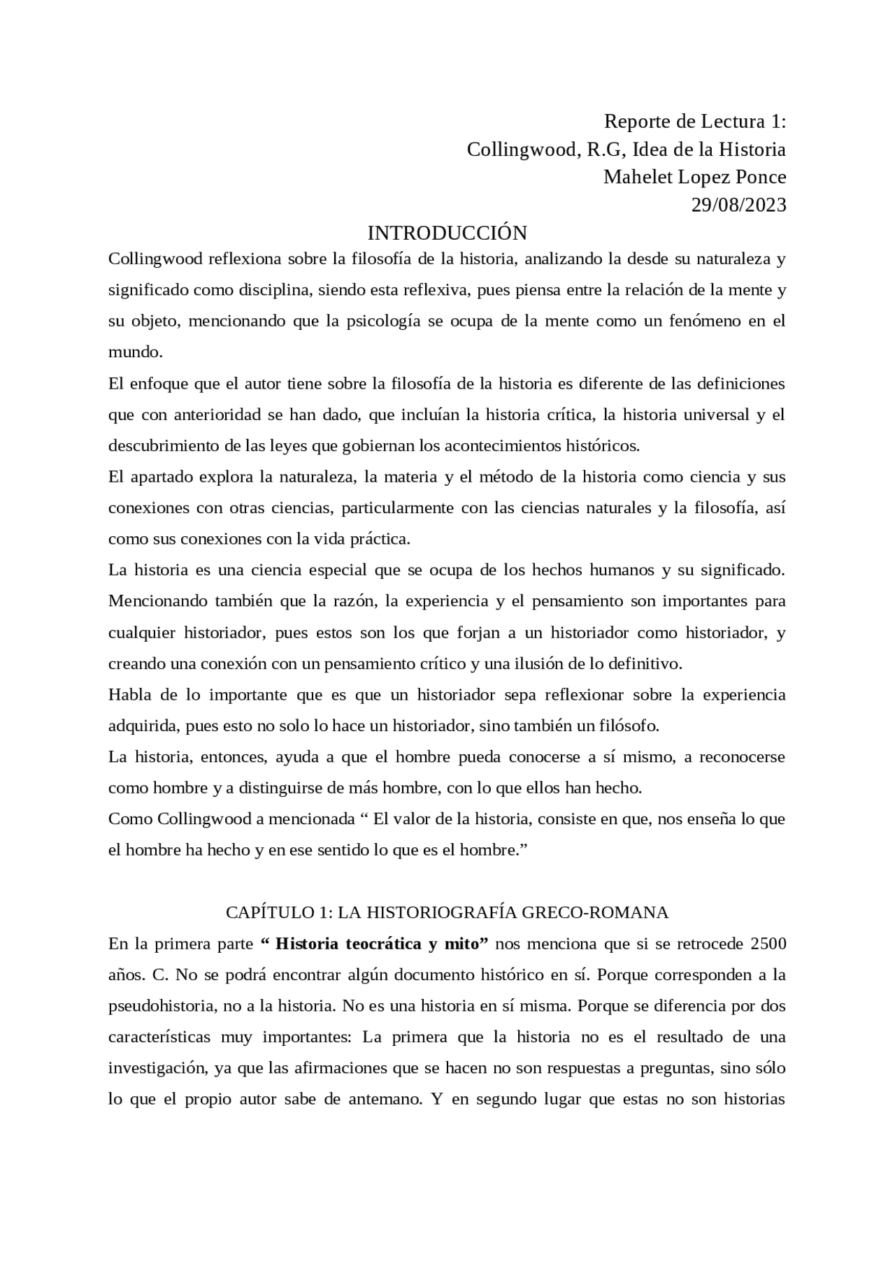 Captitulo 1de La Idea De La Historia Monografías Ensayos De Historia