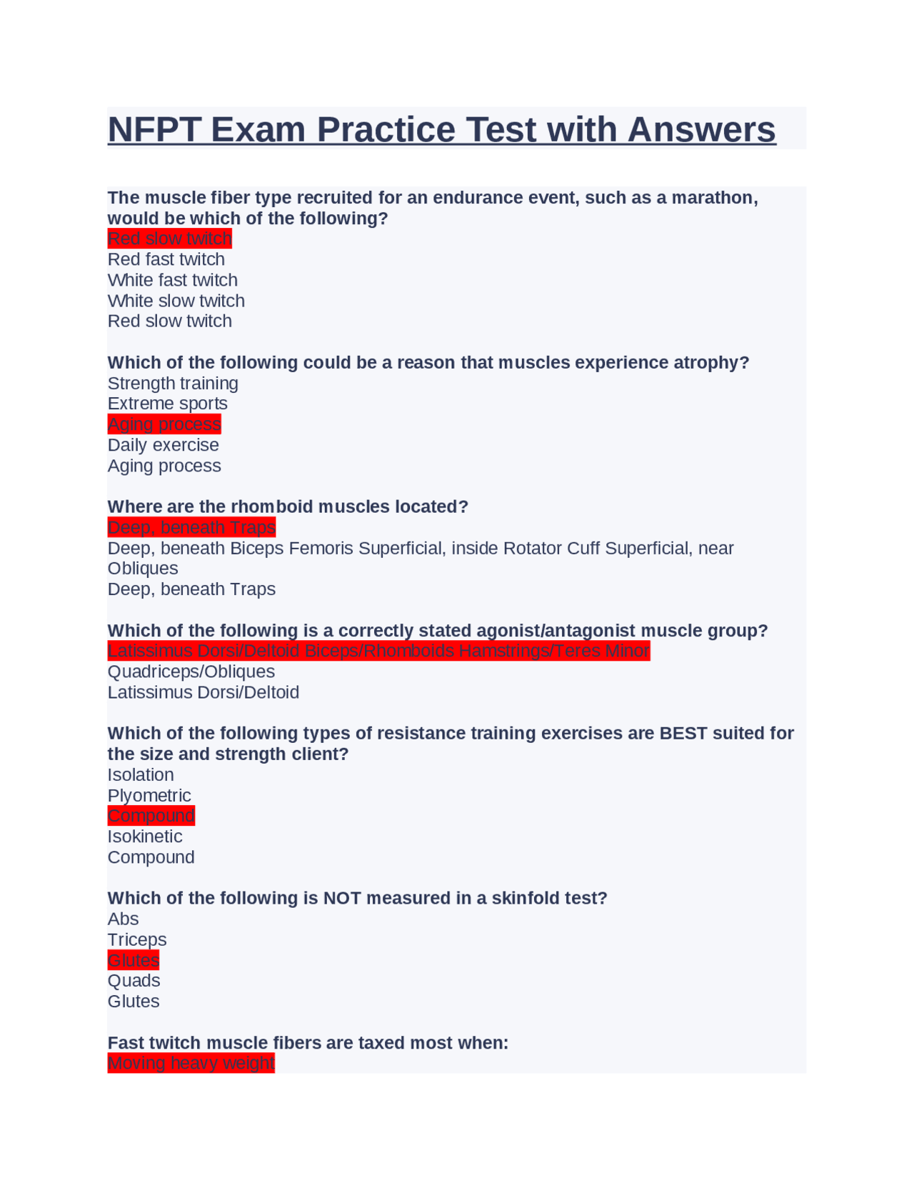 NFPT Exam Practice Test with Answers | Exams Public Health | Docsity