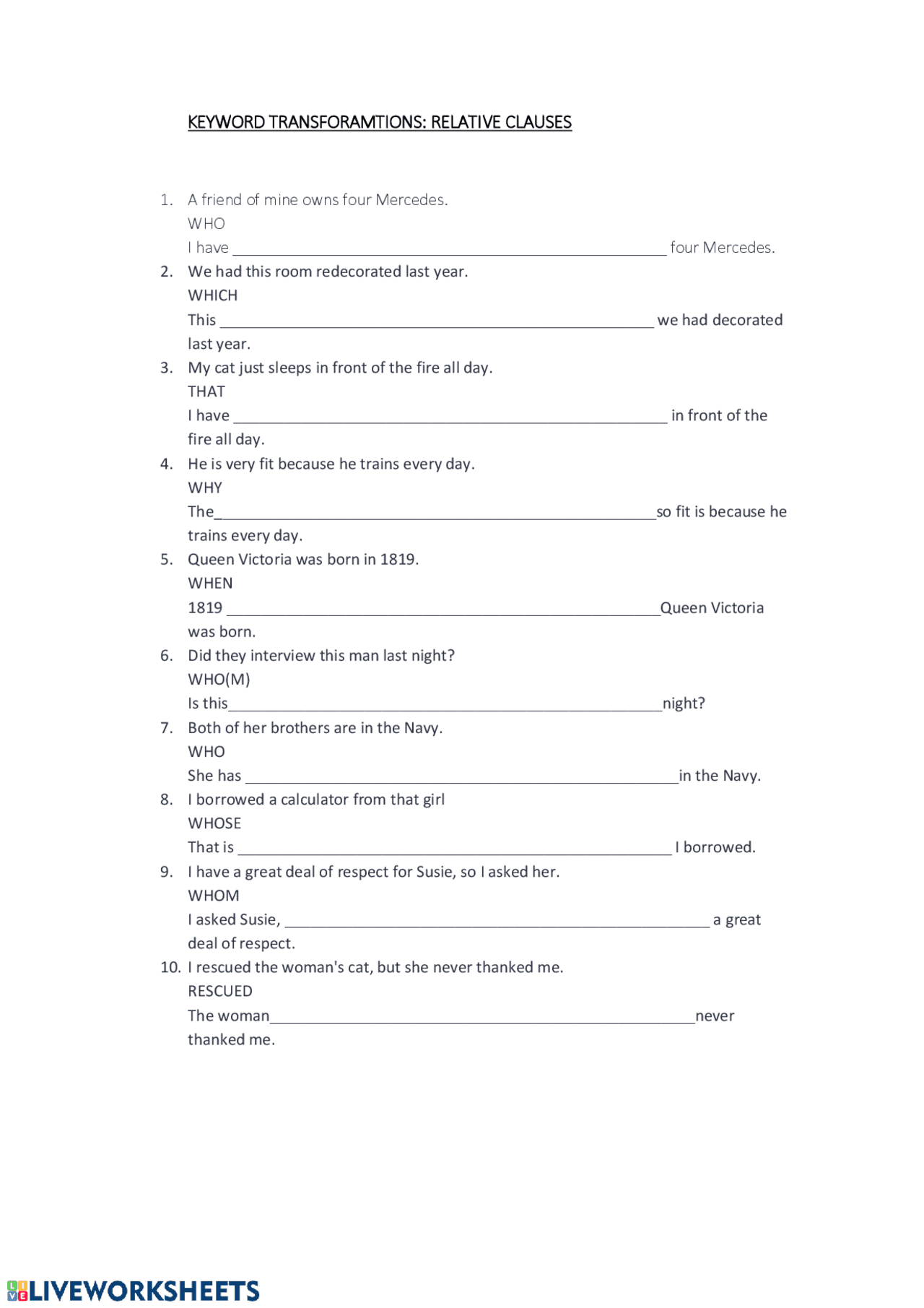 B2 Relative clauses exercises | Ejercicios de Inglés | Docsity