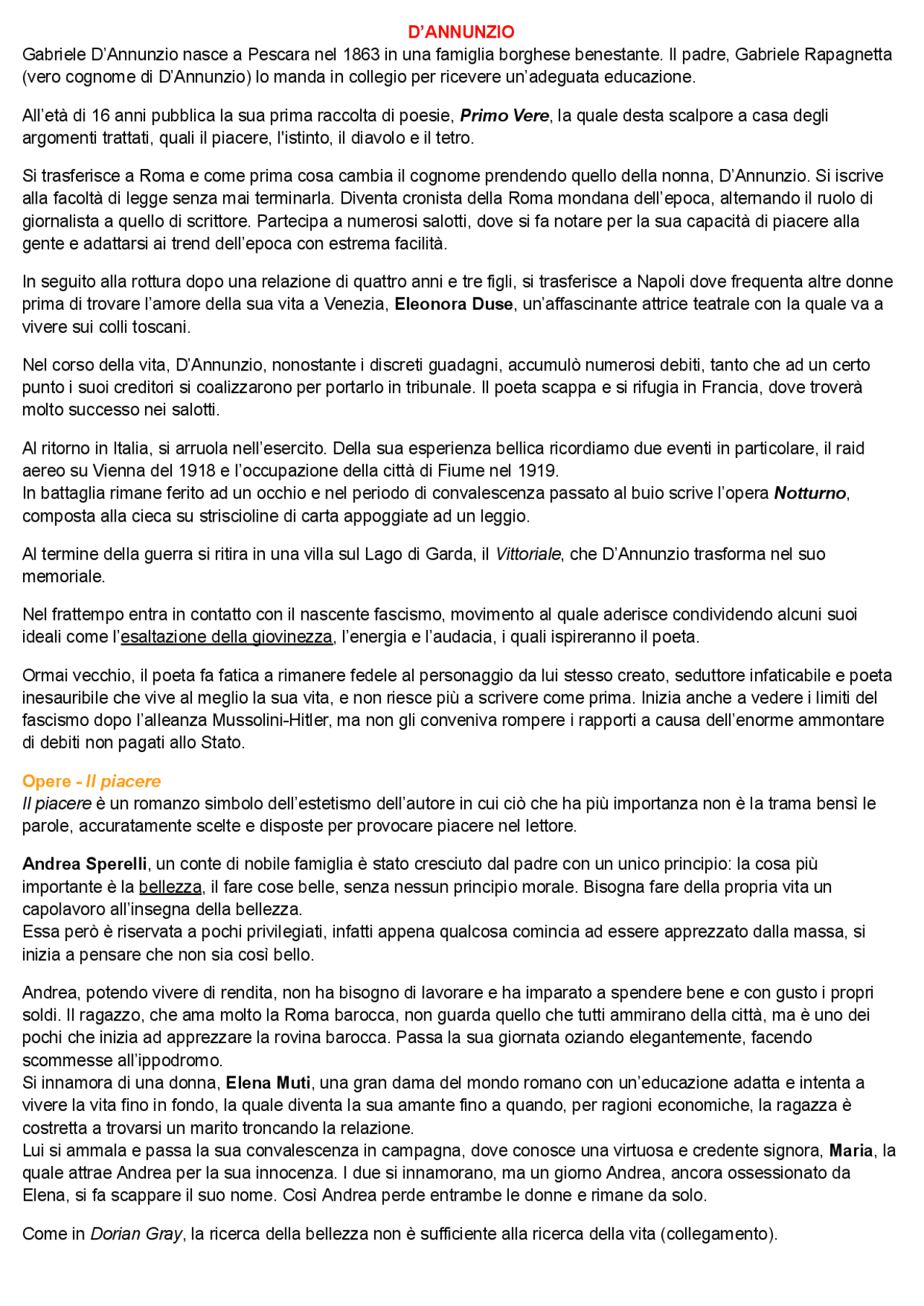 Letteratura Italiana 5°: D'Annunzio, Pascoli, Pirandello, Svevo, Avanguardie. + opere | Appunti ...
