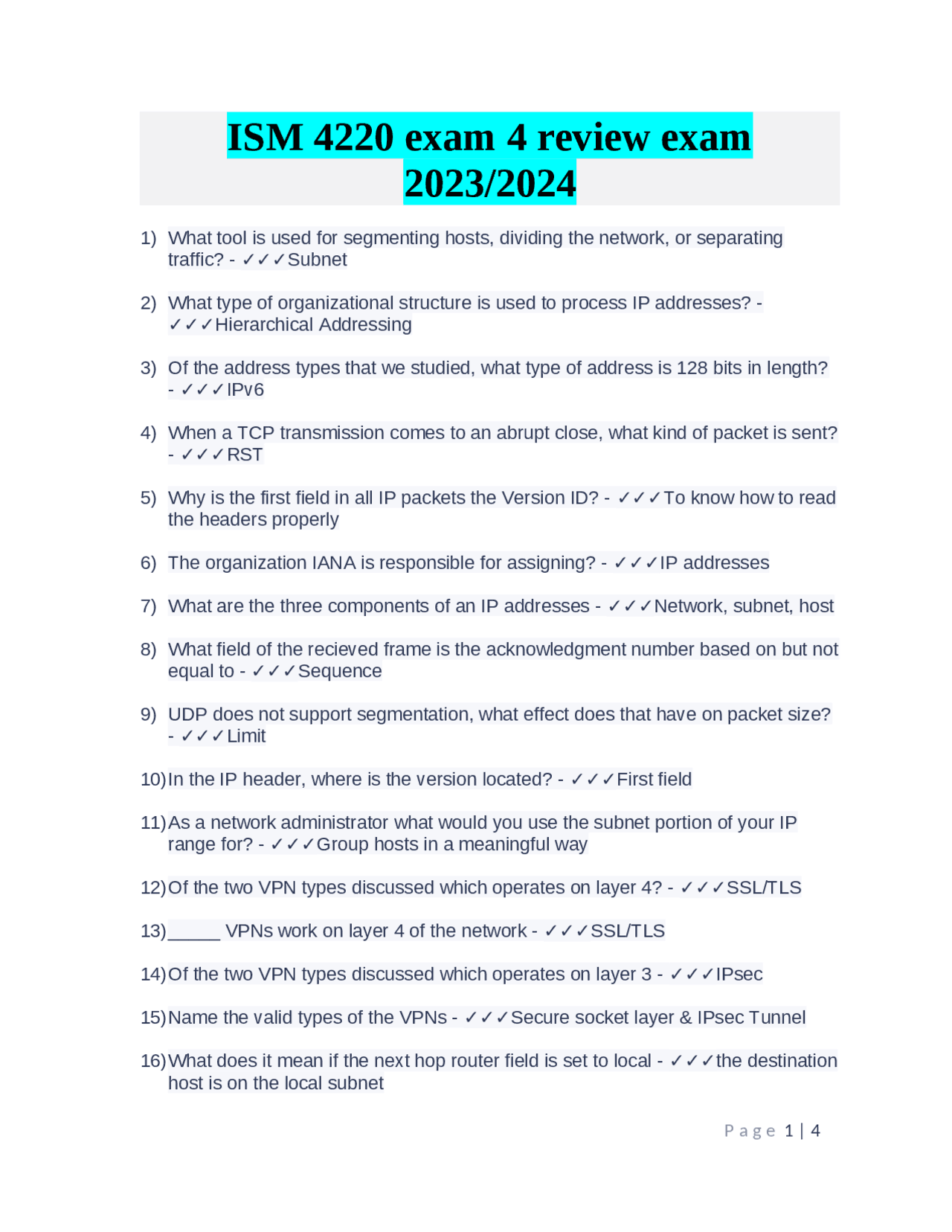 ISM 4220 exam 4 review exam 2023/2024 | Exams Law | Docsity