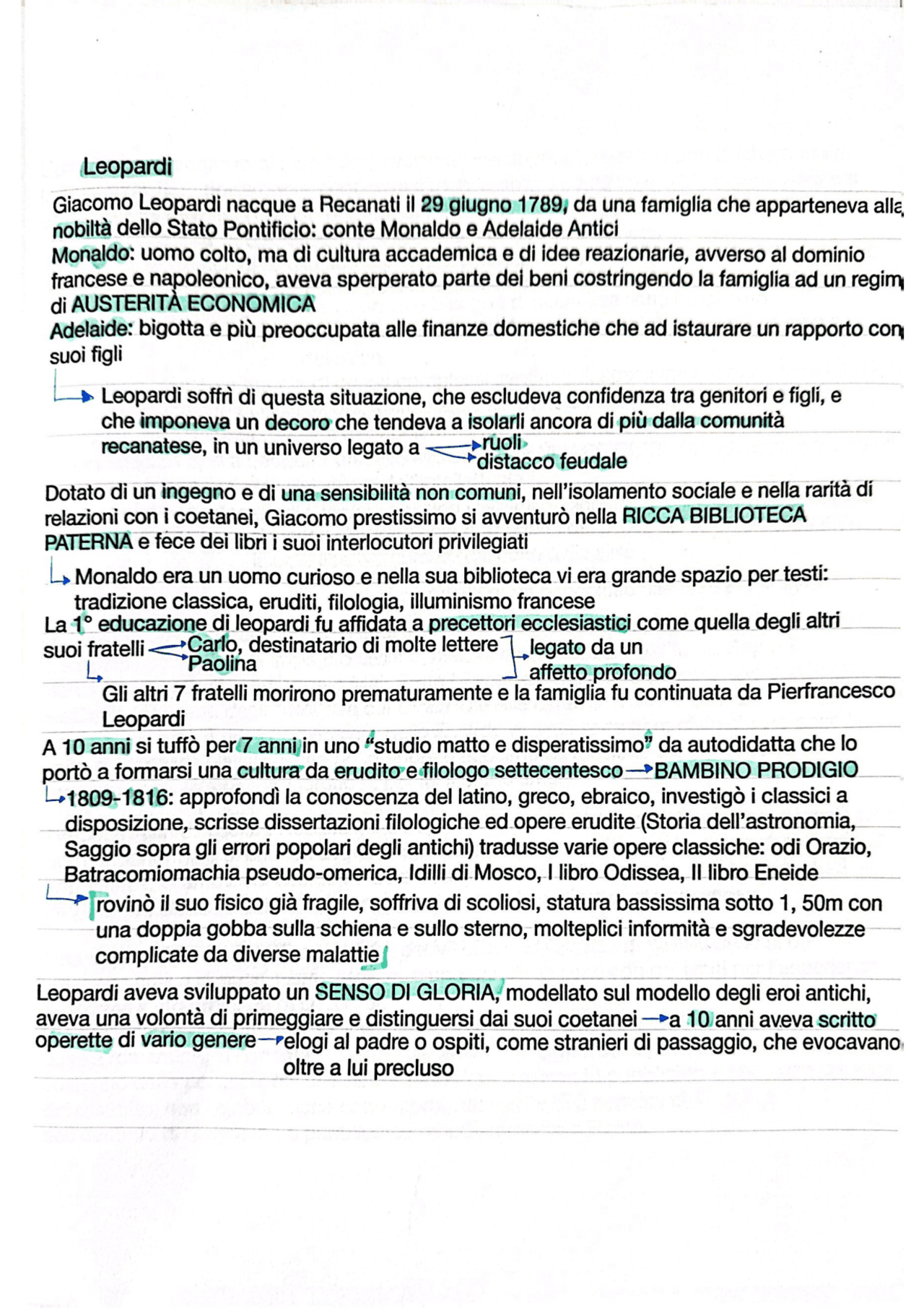 Biografia di Giacomo Leopardi: vita e opere | Appunti di Italiano | Docsity