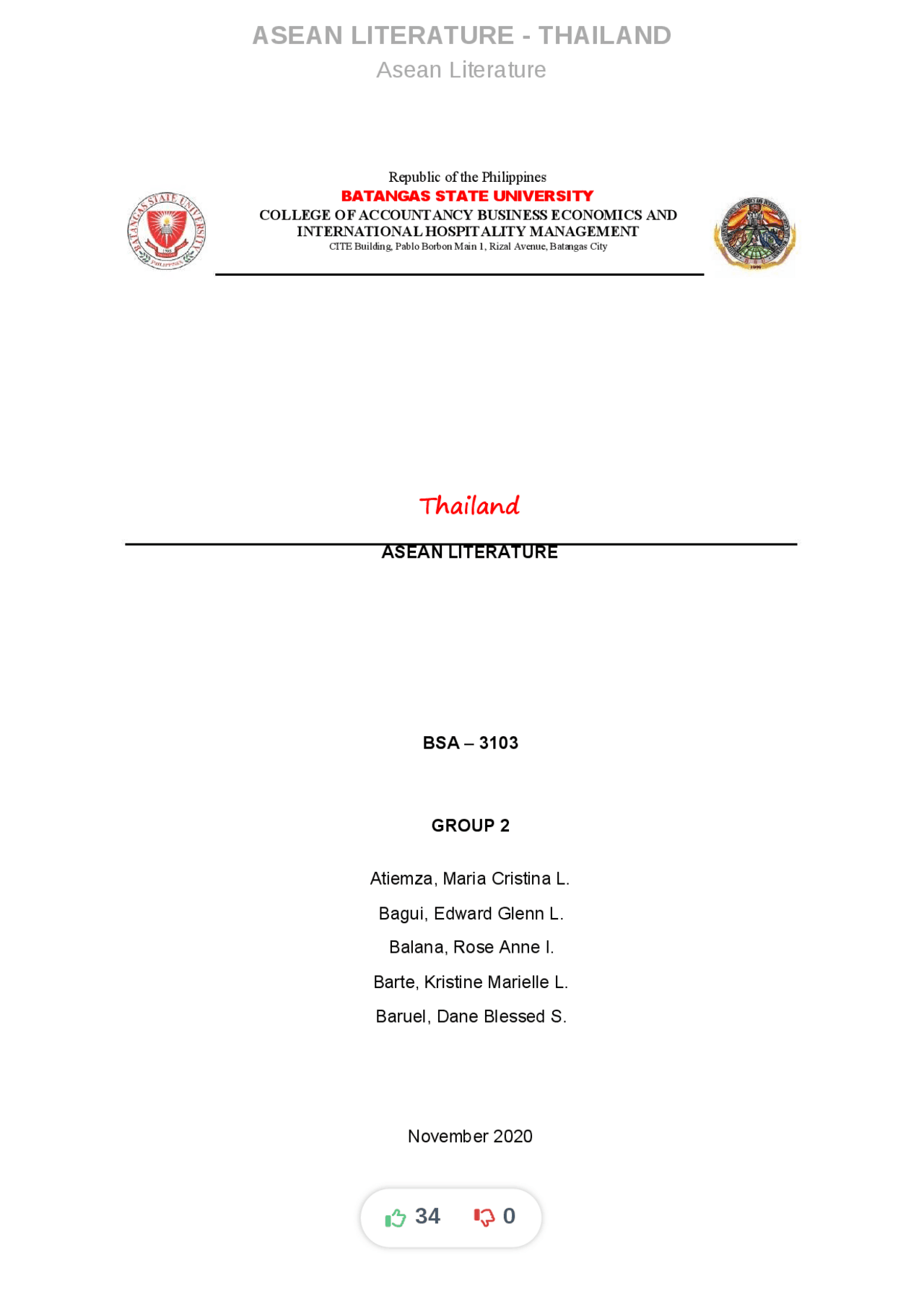 Asean its all about thailand | Cheat Sheet History | Docsity