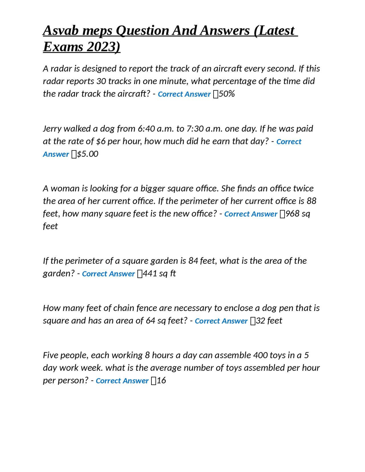 Asvab meps Question And Answers (Latest Exams 2023) | Exams Nursing ...