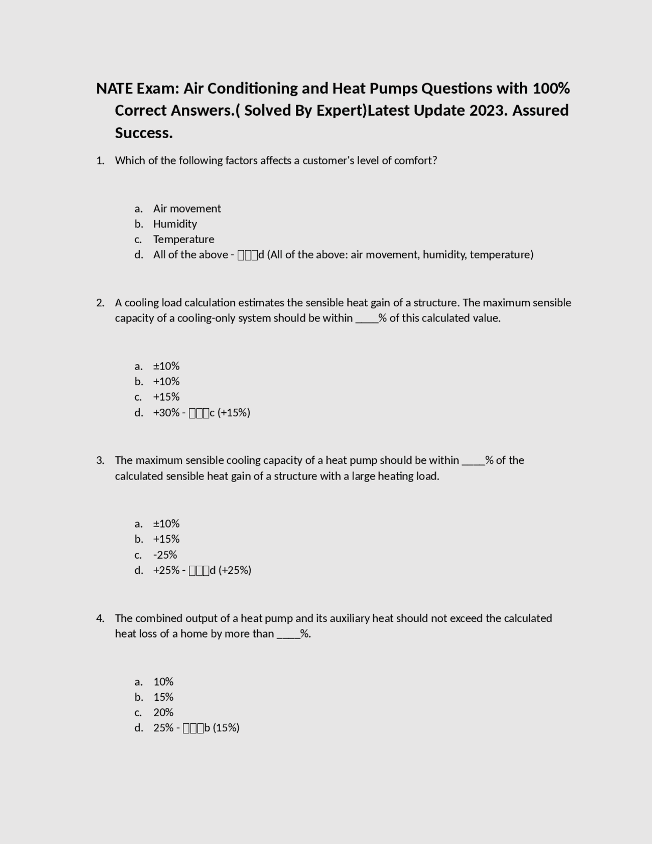 NATE Exam: Air Conditioning and Heat Pumps Questions with 100% Correct ...