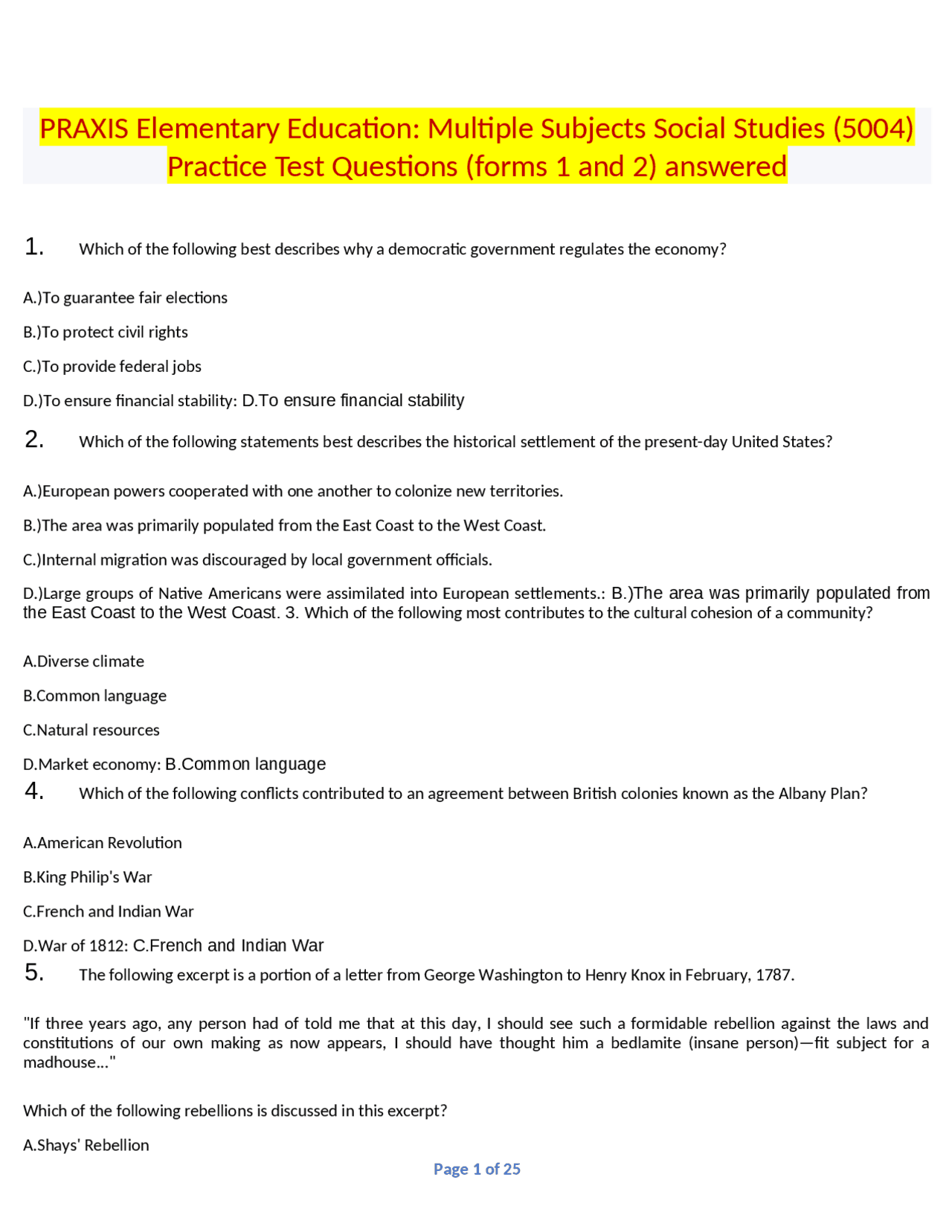 PRAXIS Elementary Education: Multiple Subjects Social Studies (5004 ...