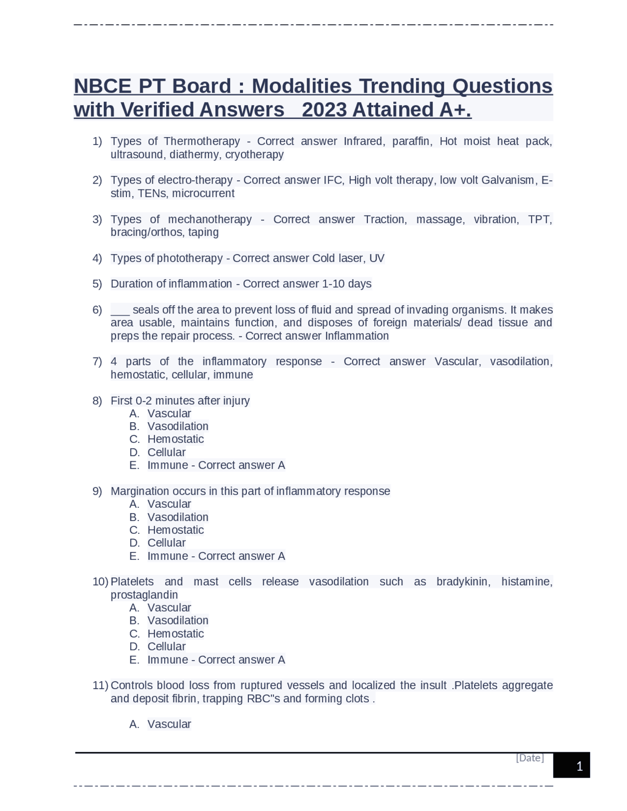NBCE PT Board : Modalities Trending Questions with Verified Answers ...