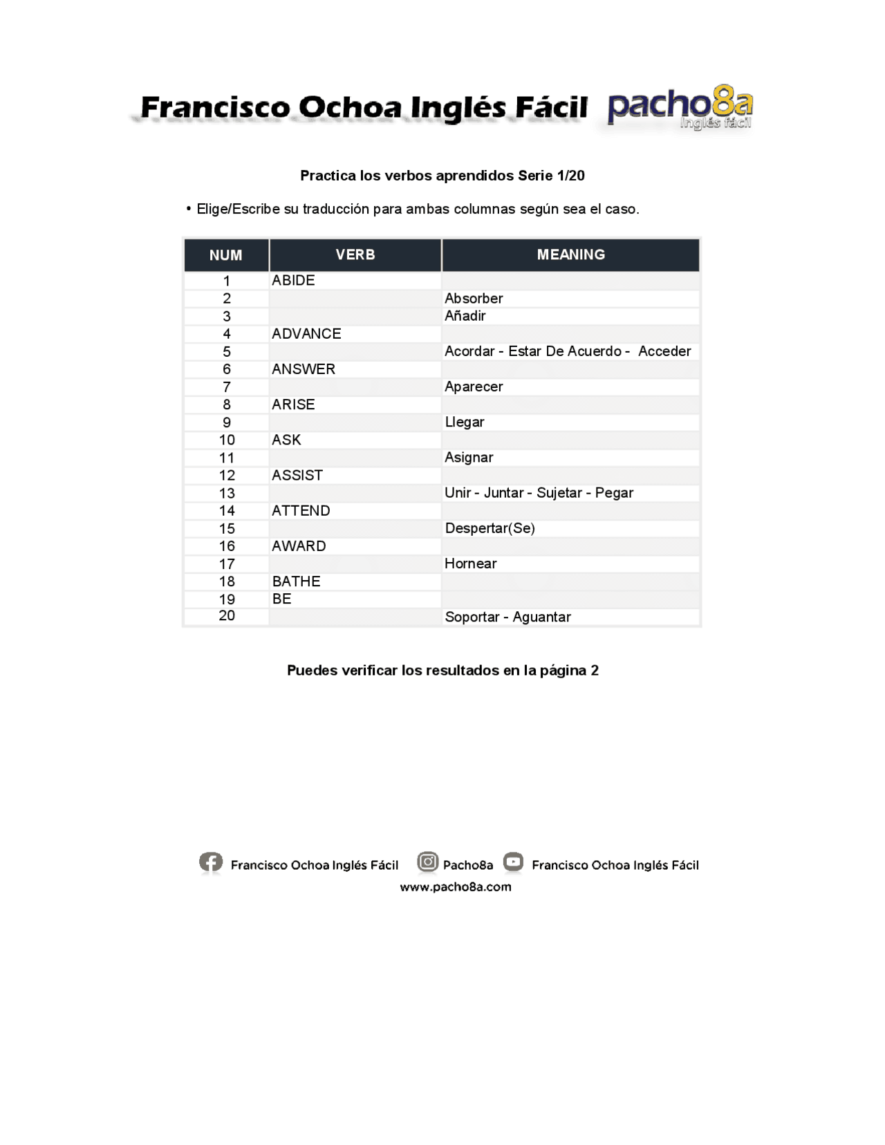 Documento incluye vocabularío en inglés. | Ejercicios de Inglés | Docsity