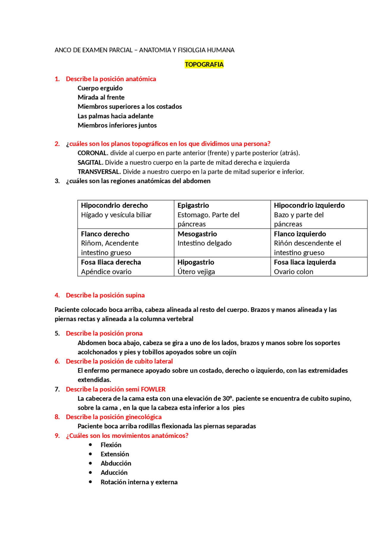 Examen Parcial De Anatomía Exámenes Selectividad De Anatomía Aplicada