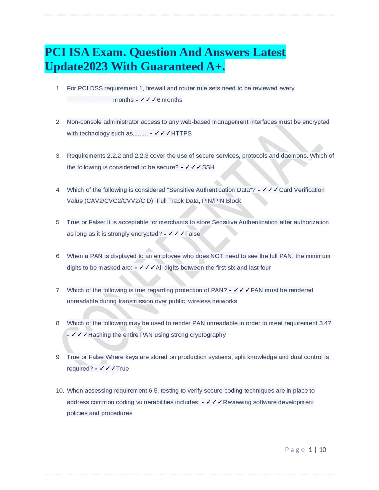 PCI ISA Exam. Question And Answers Latest Update2023 With Guaranteed A+ ...