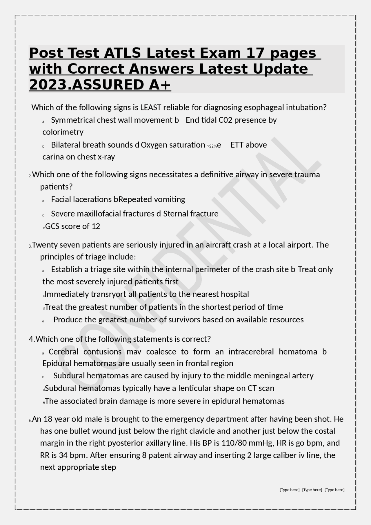 Post Test ATLS Latest Exam 17 pages with Correct Answers Latest Update ...