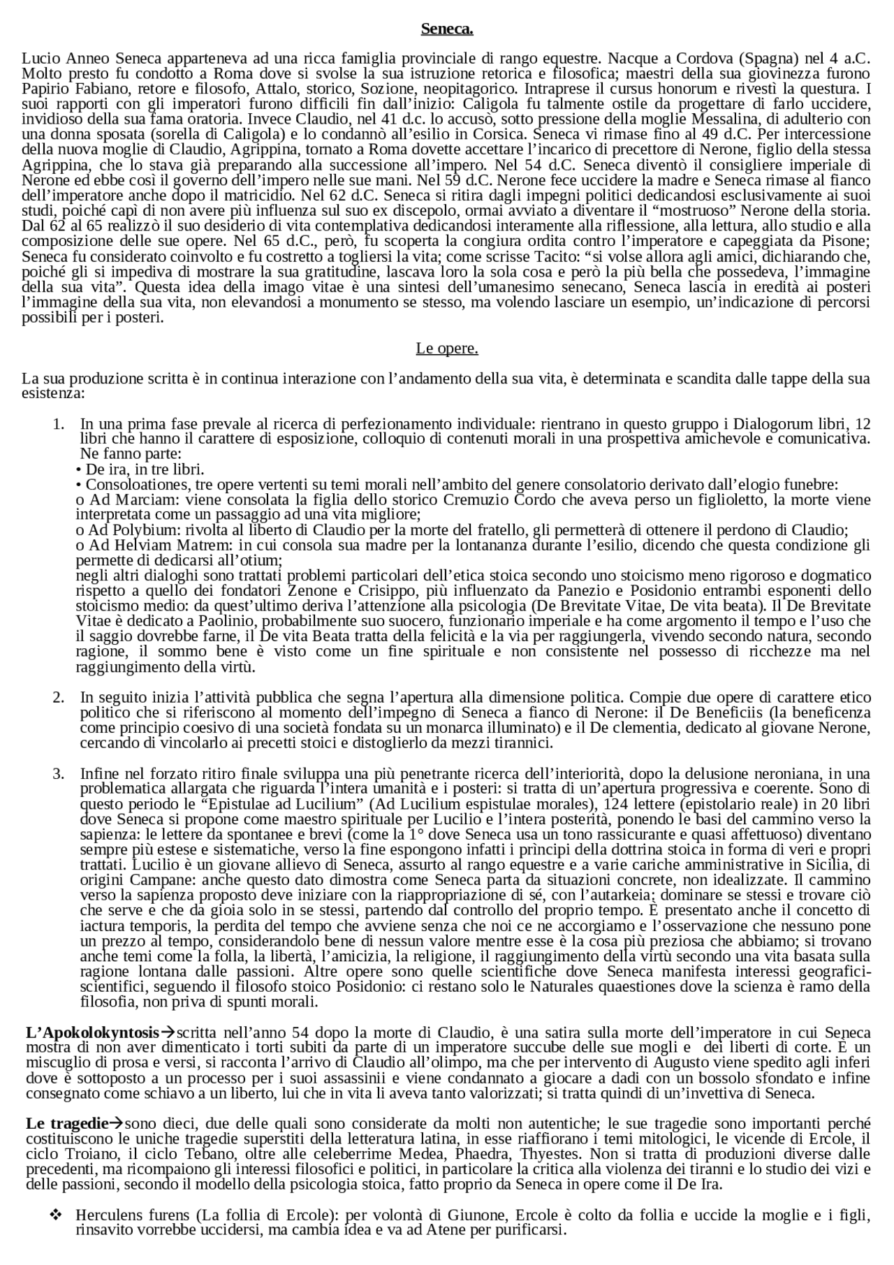 RIassunto Seneca, latino | Appunti di Latino | Docsity