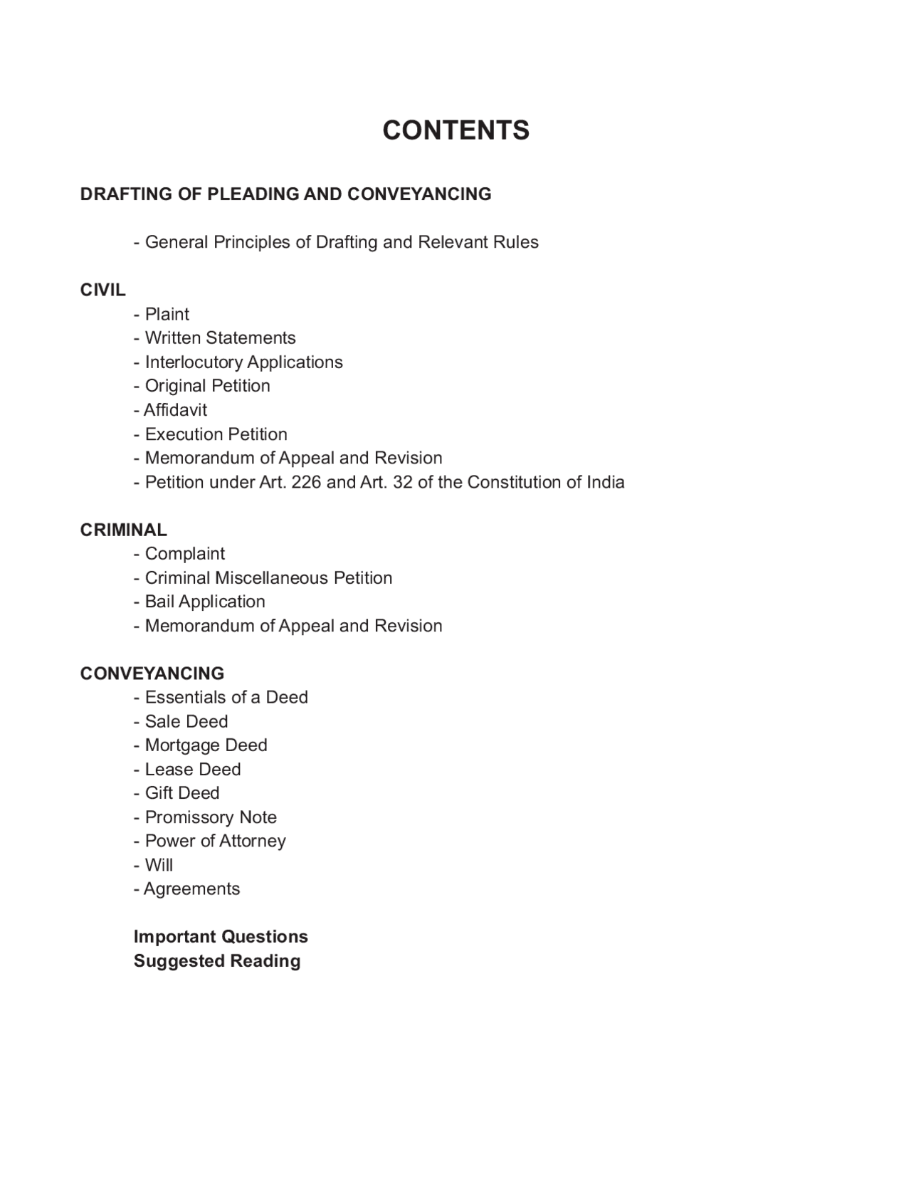 Drafting pleading and coveyancing | Cheat Sheet Law | Docsity