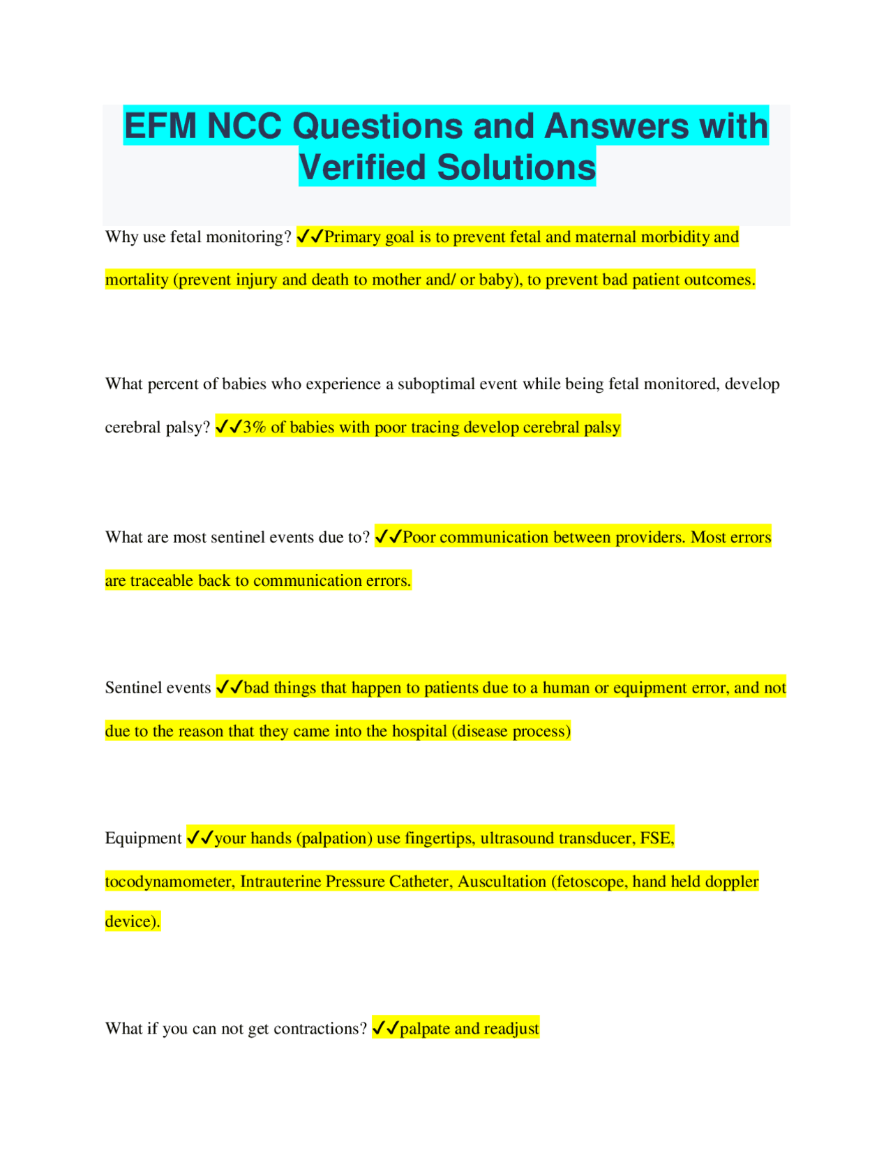 Efm Ncc Questions And Answers With Verified Solutions2023 2024 Exams