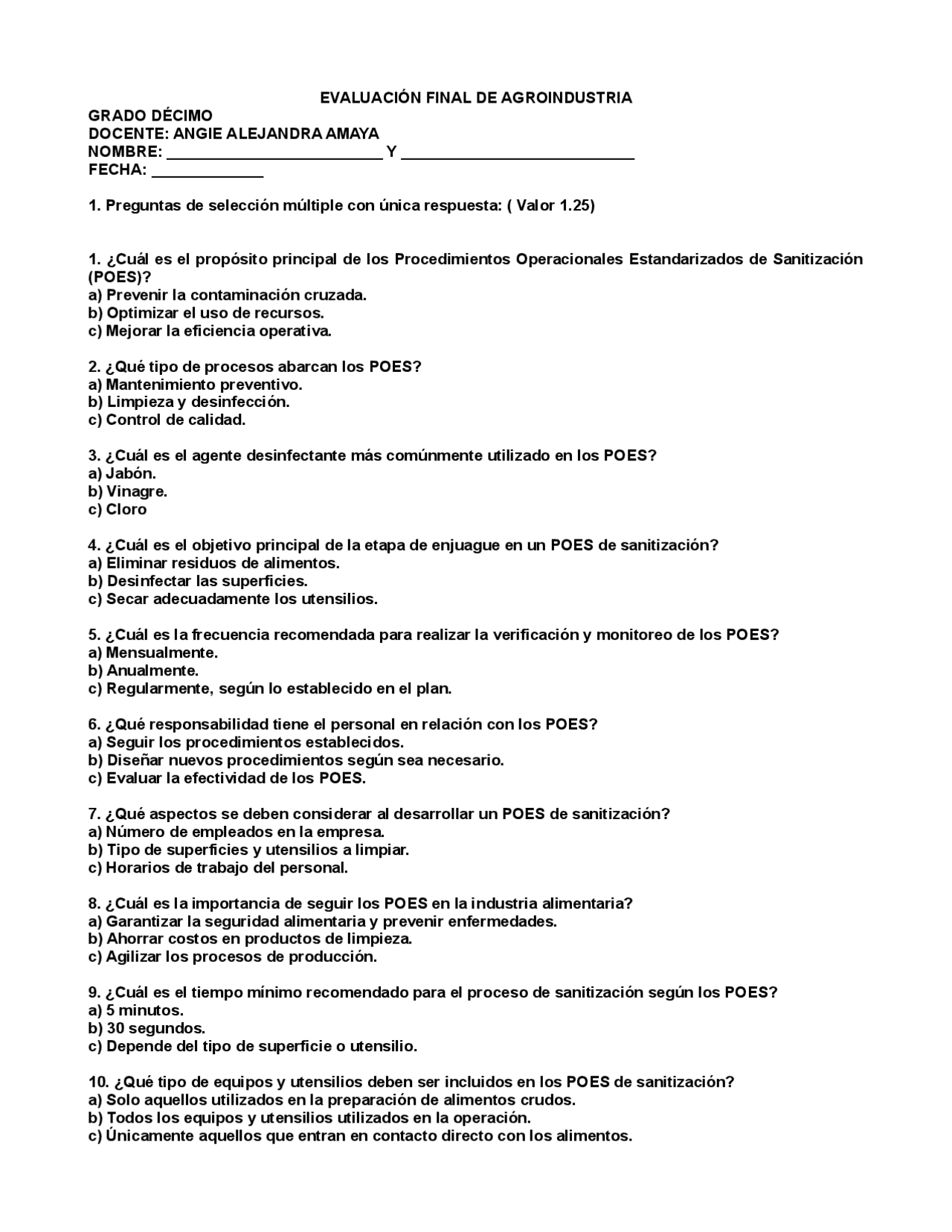 EvaluaciÓn De Agroindustria Exámenes Selectividad De Biología Docsity