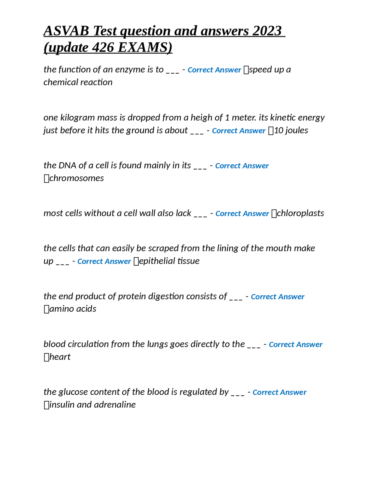 ASVAB Test question and answers 2023 (update 426 EXAMS) | Exams Nursing ...