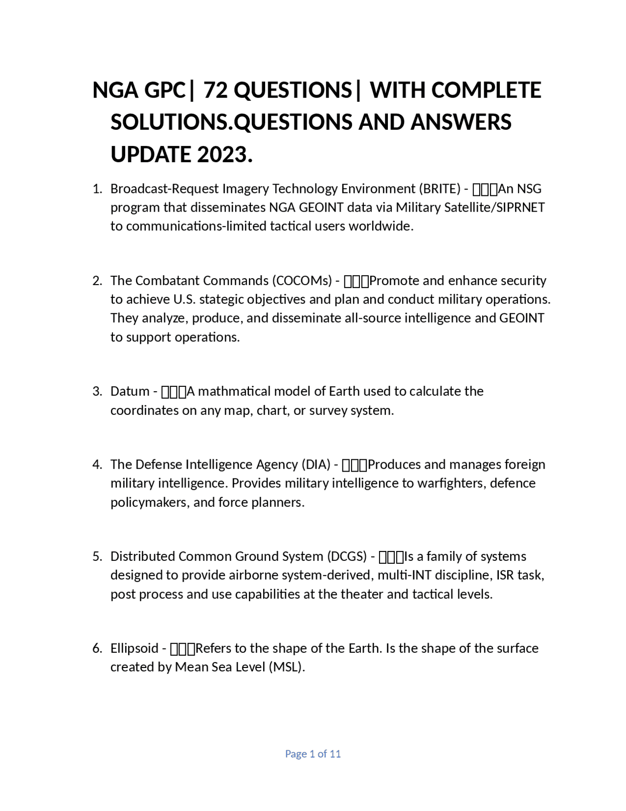 NGA GPC| 72 QUESTIONS| WITH COMPLETE SOLUTIONS.QUESTIONS AND ANSWERS ...