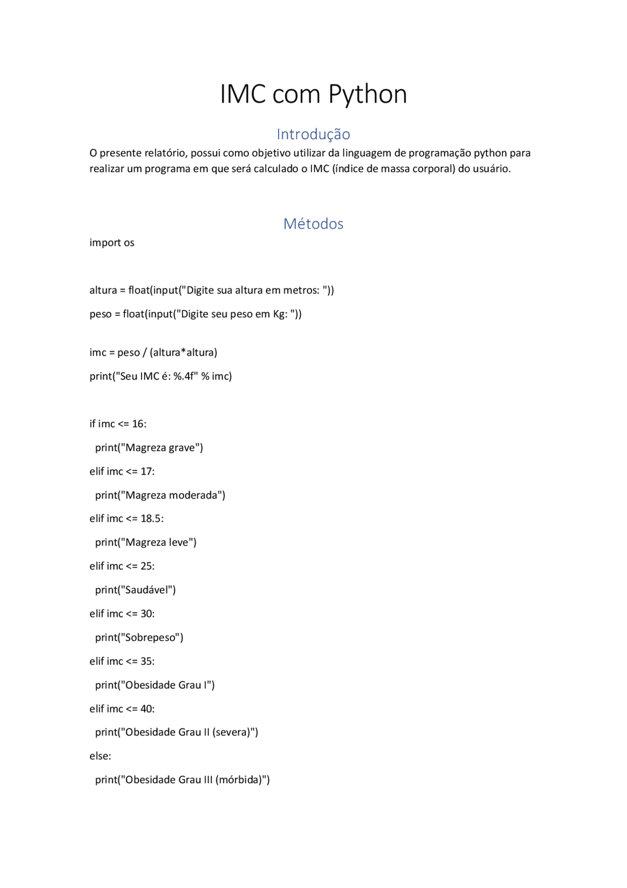 Trabalho sobre calculo de imc. | Exercícios Introdução à Visão ...
