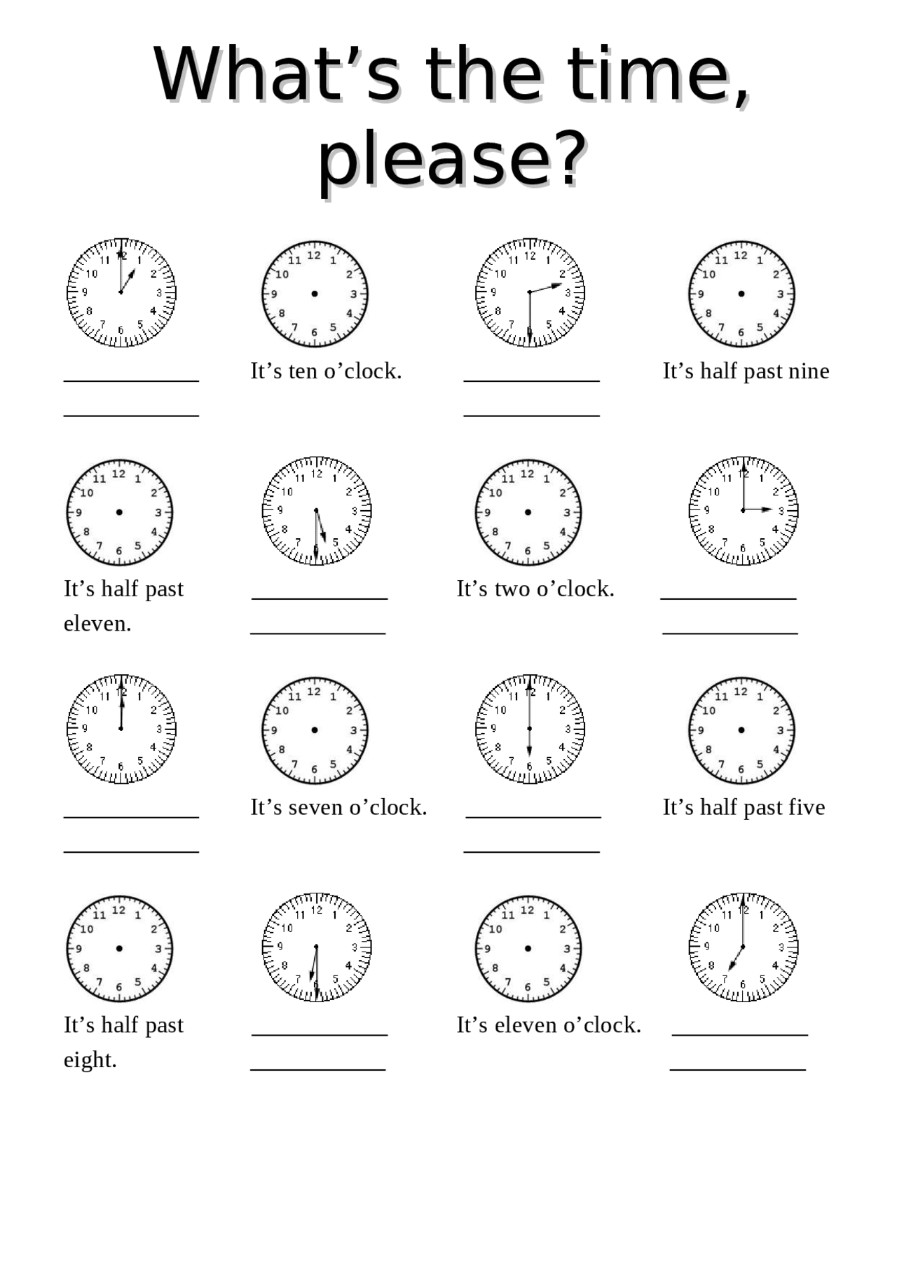 The time. Imágenes de relojes para completar la hora | Ejercicios de ...