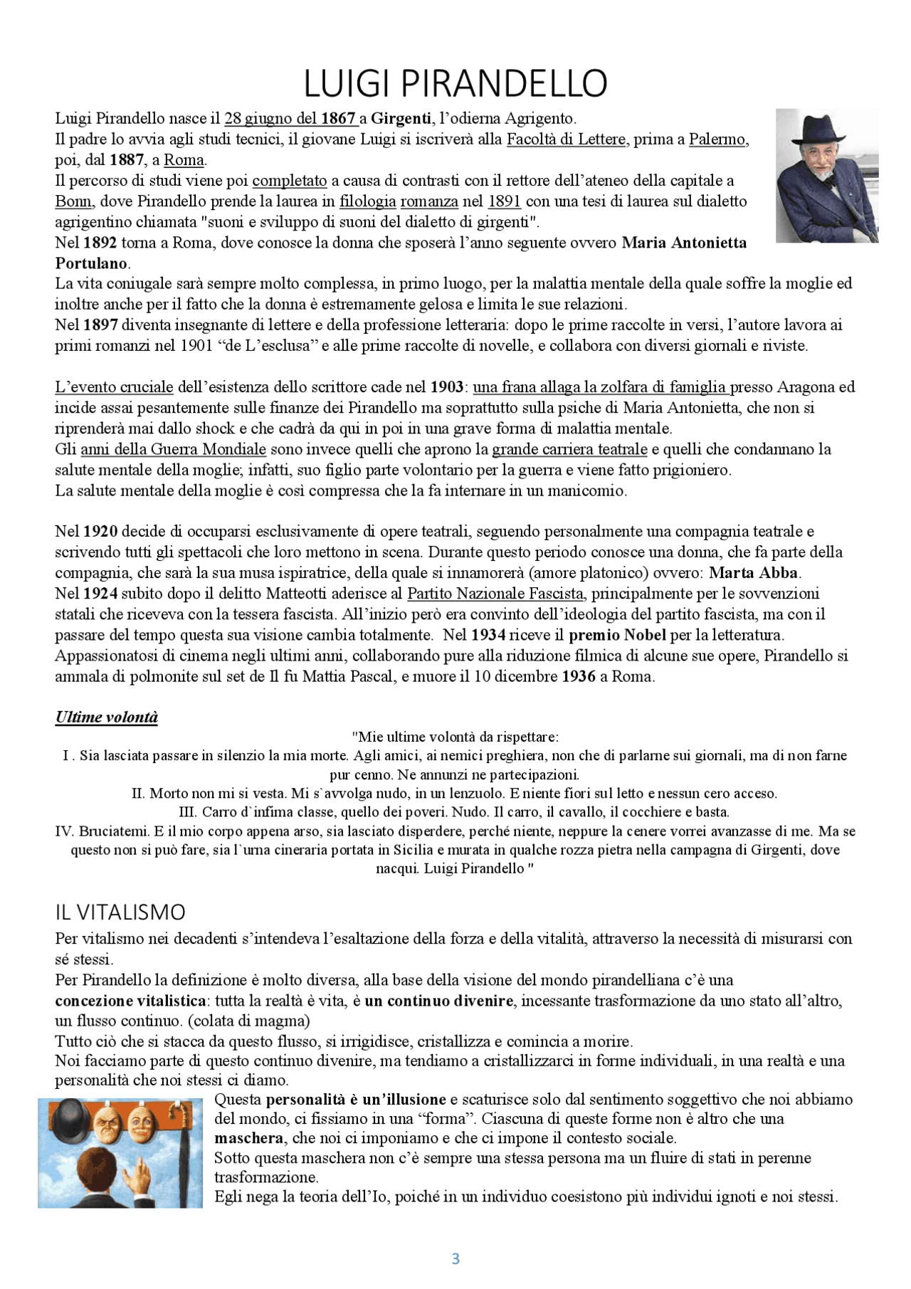 Luigi Pirandello Vita E Opere Uno Nessuno Centomila Fu Mattia Pascal