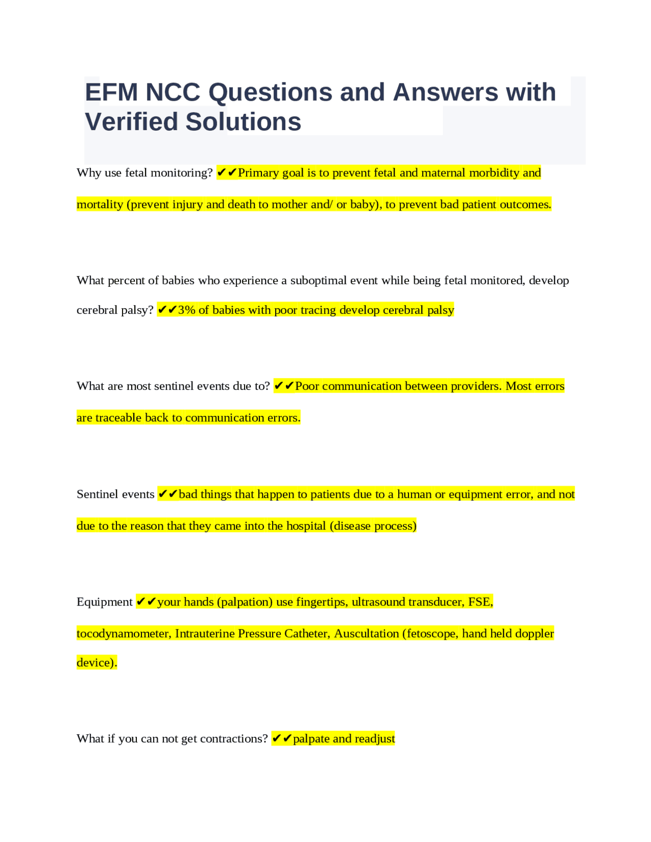 Efm Ncc Questions And Answers With Verified Solutions 2023 2024 Exams