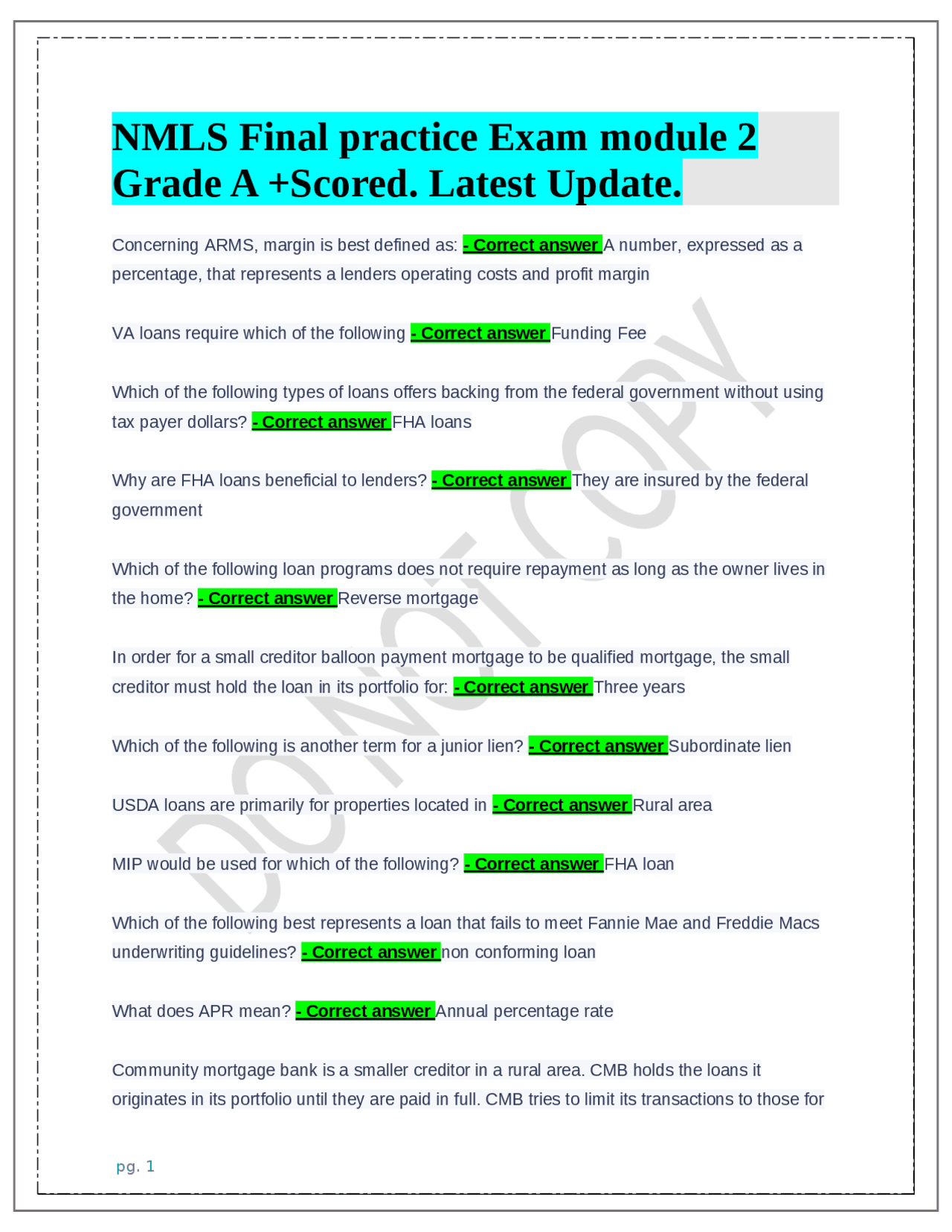 NMLS Final practice Exam module 2 Grade A +Scored. Latest Update ...