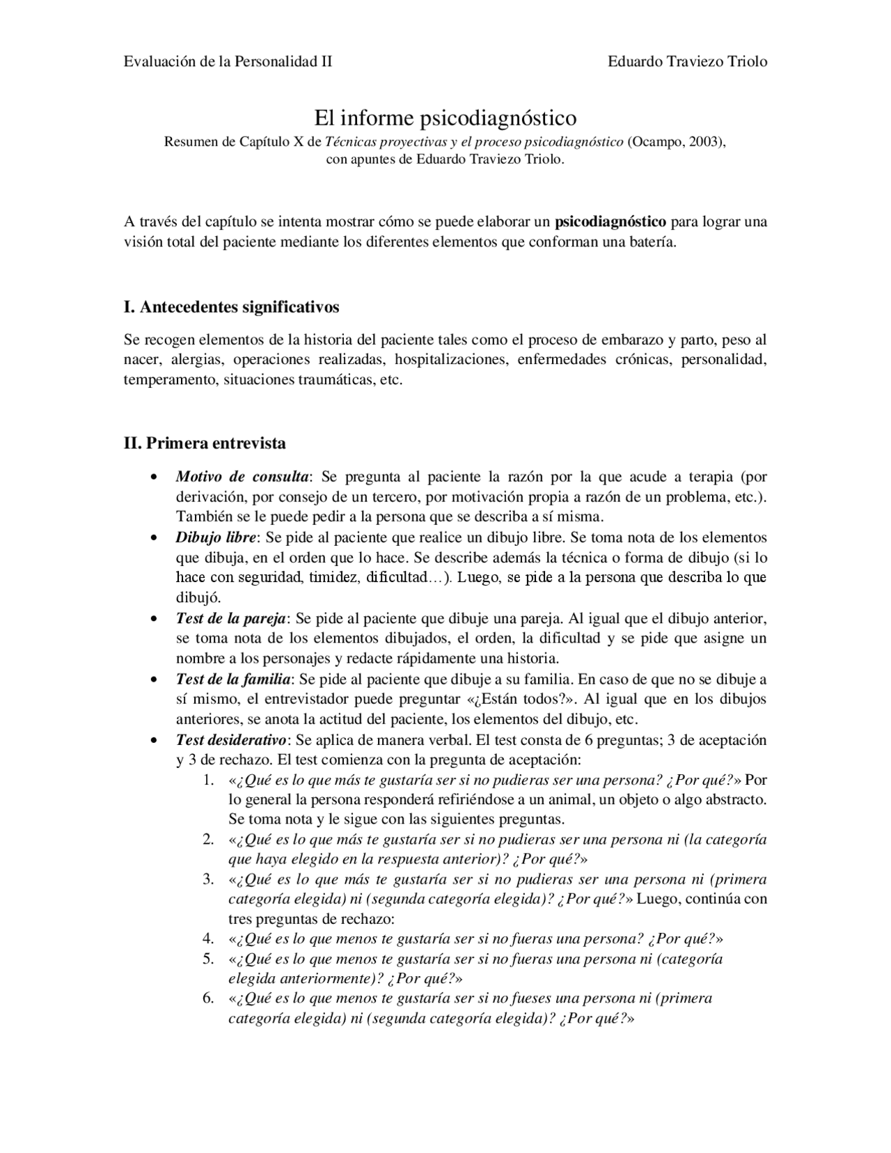El Informe Psicodiagnóstico Resúmenes De Psicología Dinámica Docsity