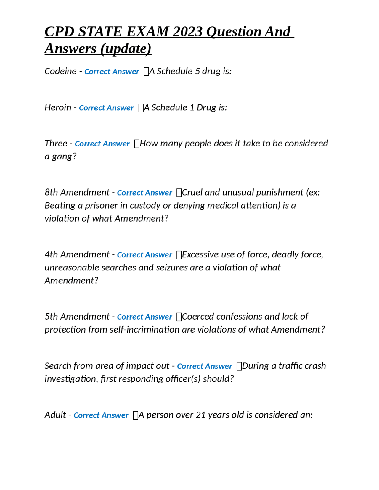 CPD STATE EXAM 2023 Question And Answers (update) | Exams Nursing | Docsity