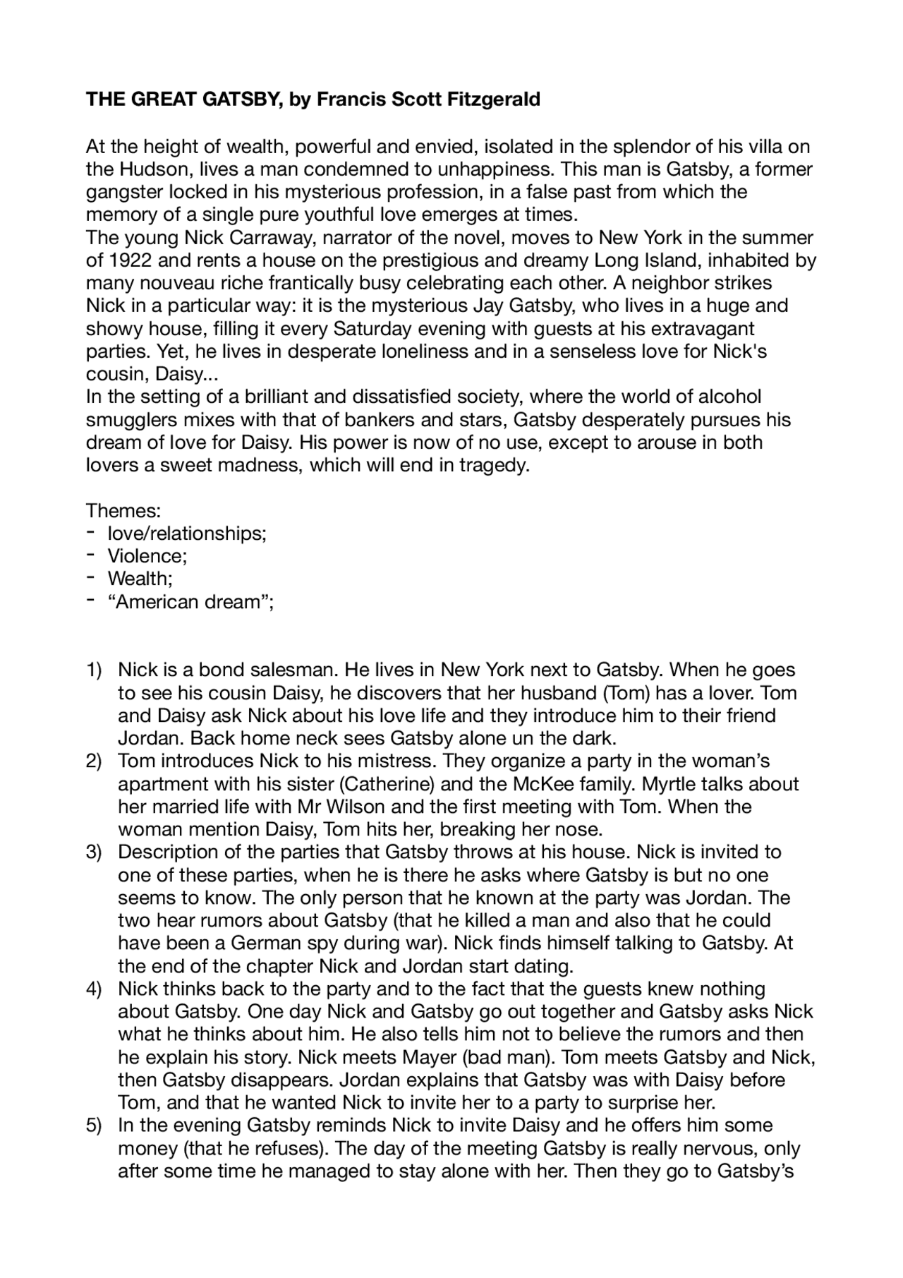The Great Gatsby Riassunto Appunti Di Inglese Docsity