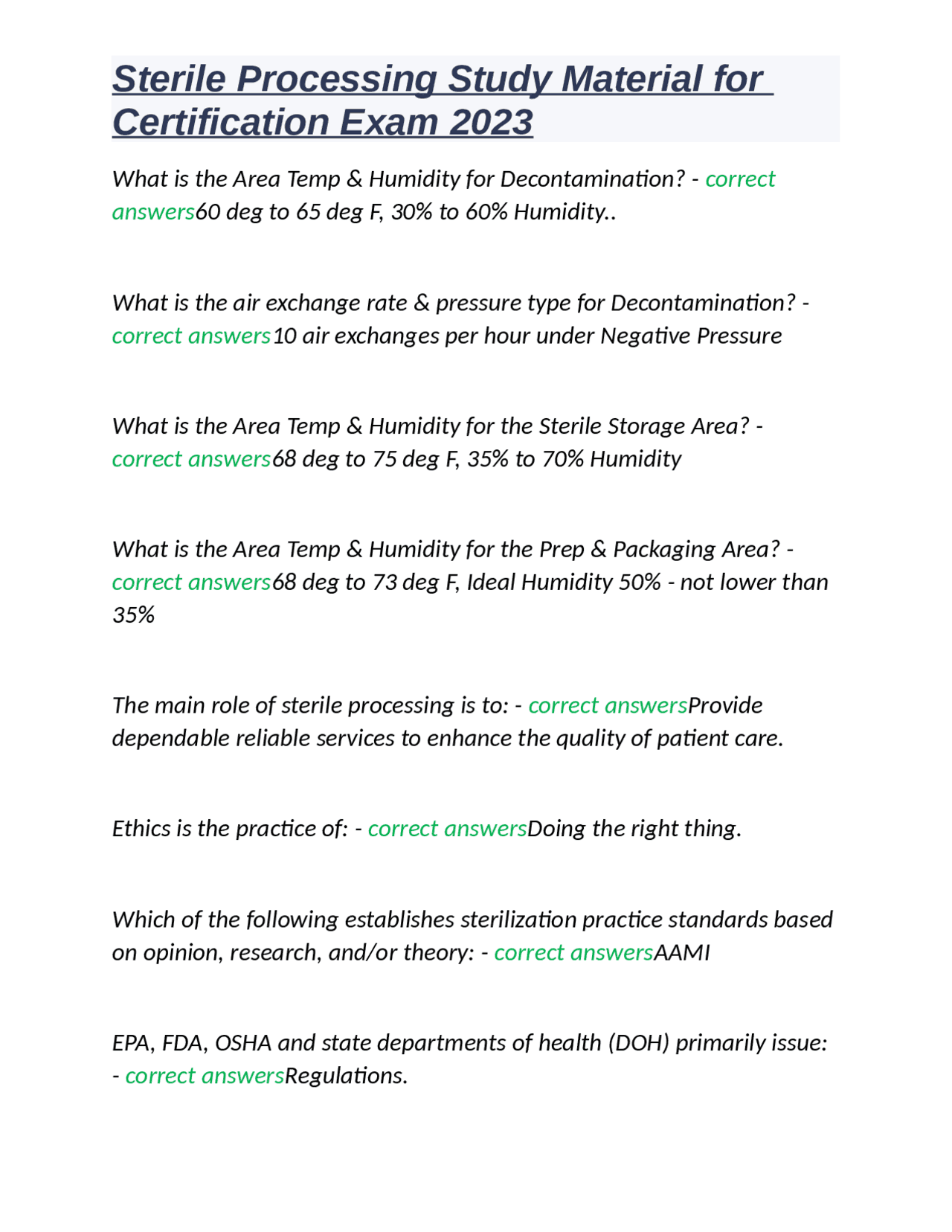 Sterile Processing Study Material for Certification Exam 2023 | Exams ...