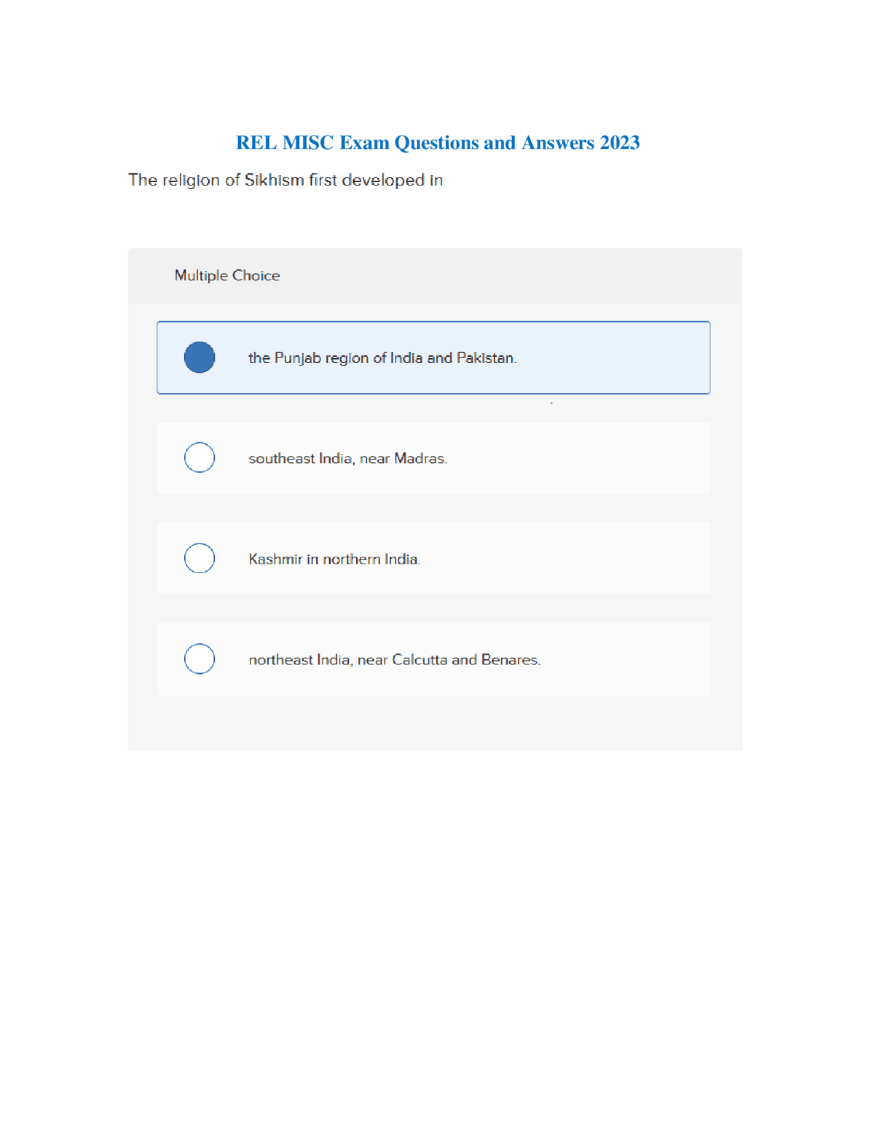 REL MISC Exam Questions and Answers 2023 | Exams Performing Arts | Docsity