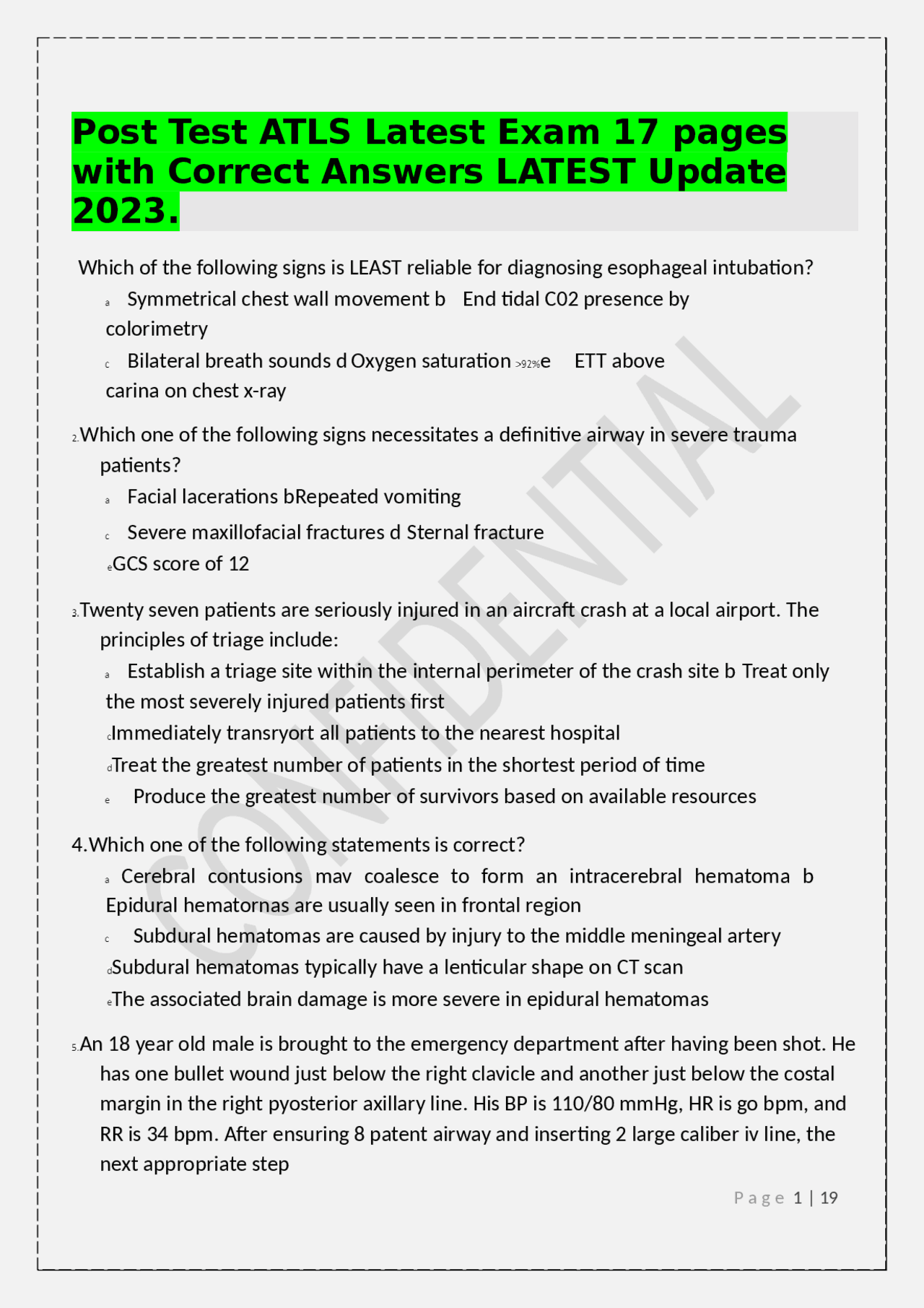 Post Test ATLS Latest Exam 17 pages with Correct Answers LATEST Update ...