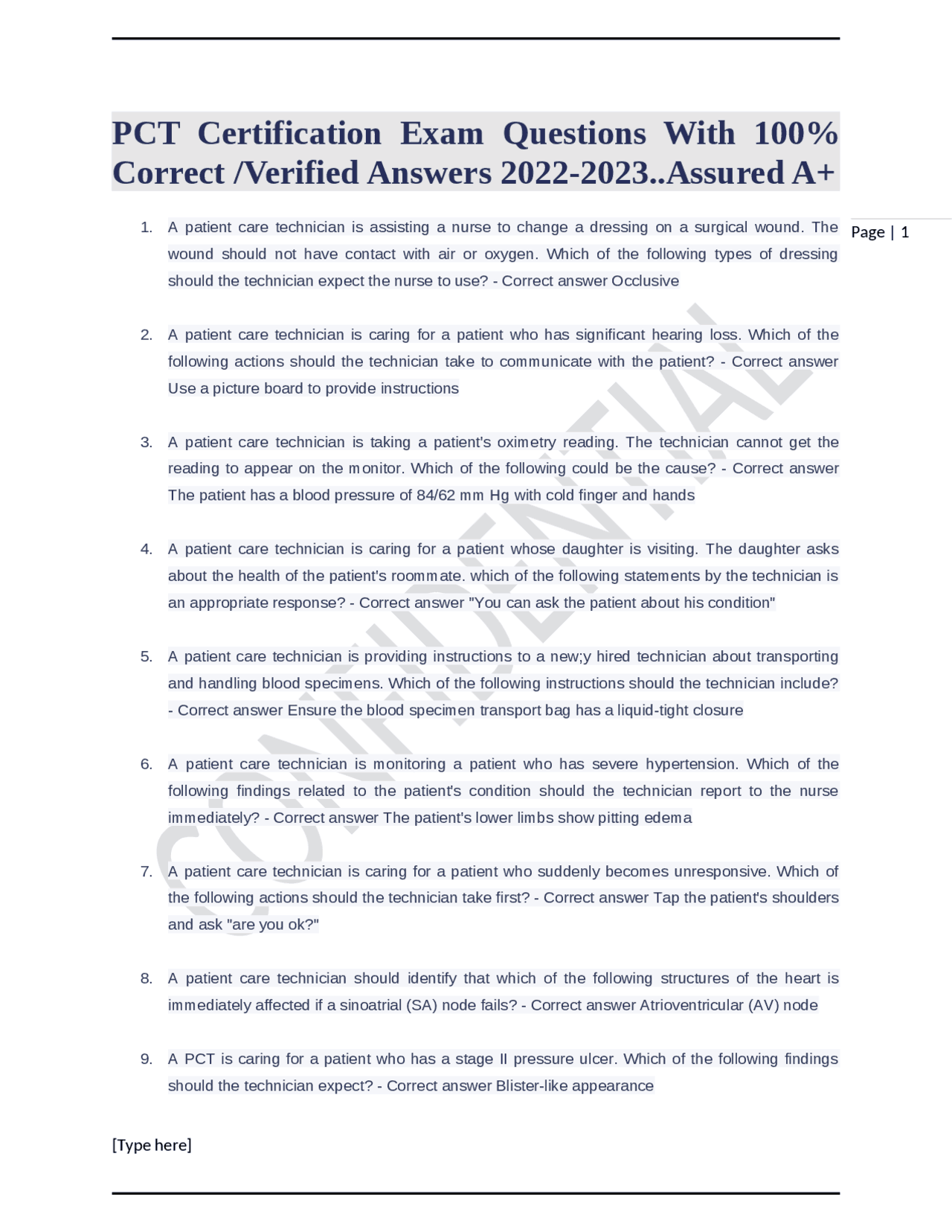 PCT Certification Exam Questions With 100% Correct /Verified Answers ...