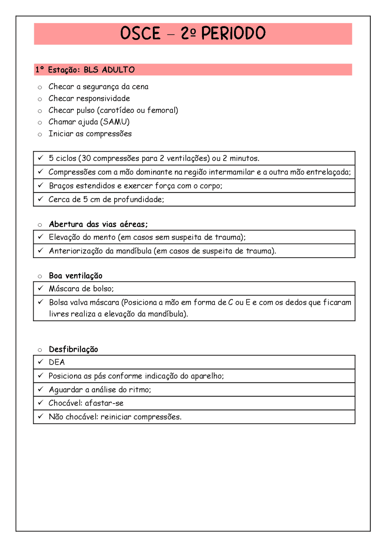 OSCE 2º PERÍODO MEDICINA | Notas de estudo Medicina | Docsity