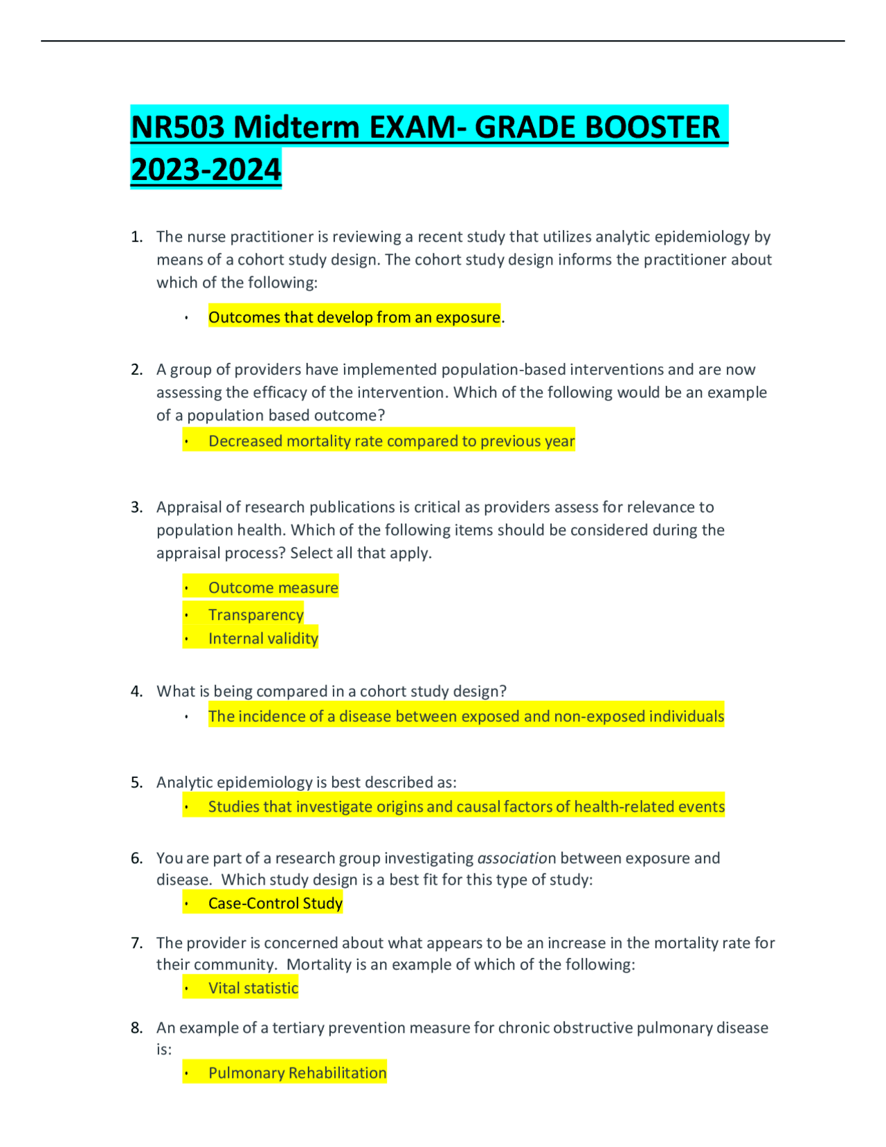 NR503 Midterm EXAM- GRADE BOOSTER 2023-2024 | Exams Nursing | Docsity