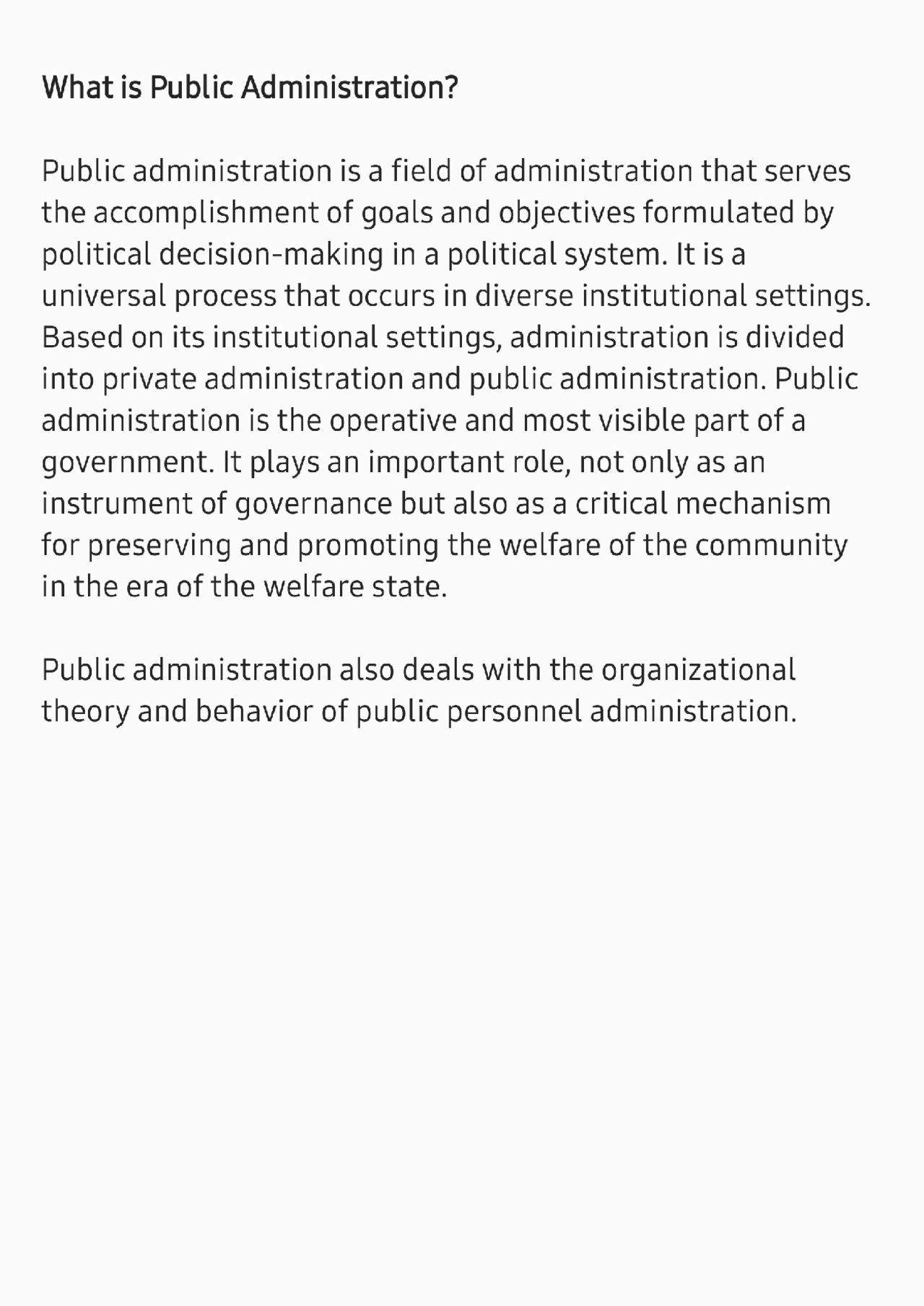 Meaning of public administration | Schemes and Mind Maps Political Economy | Docsity