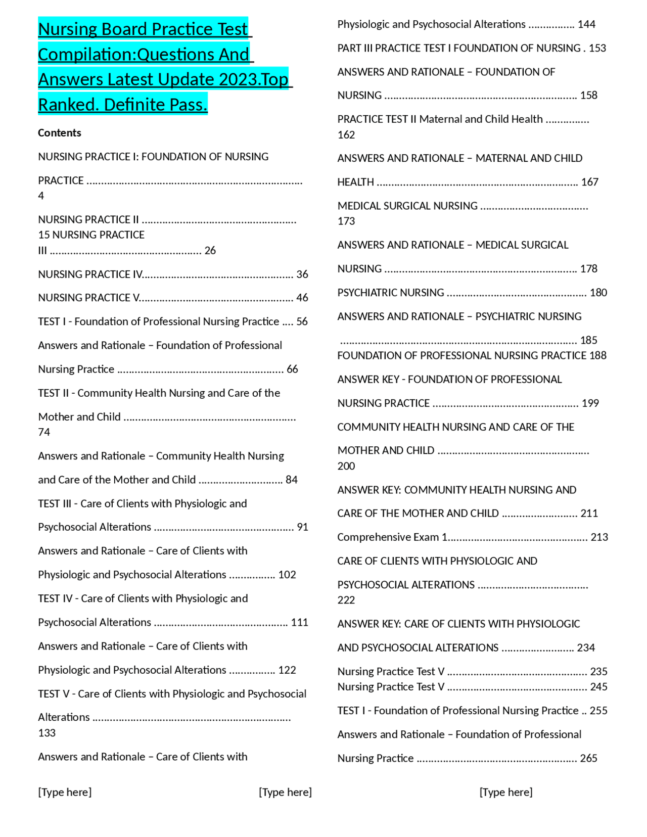 Nursing Board Practice Test Compilation:Questions And Answers Latest ...