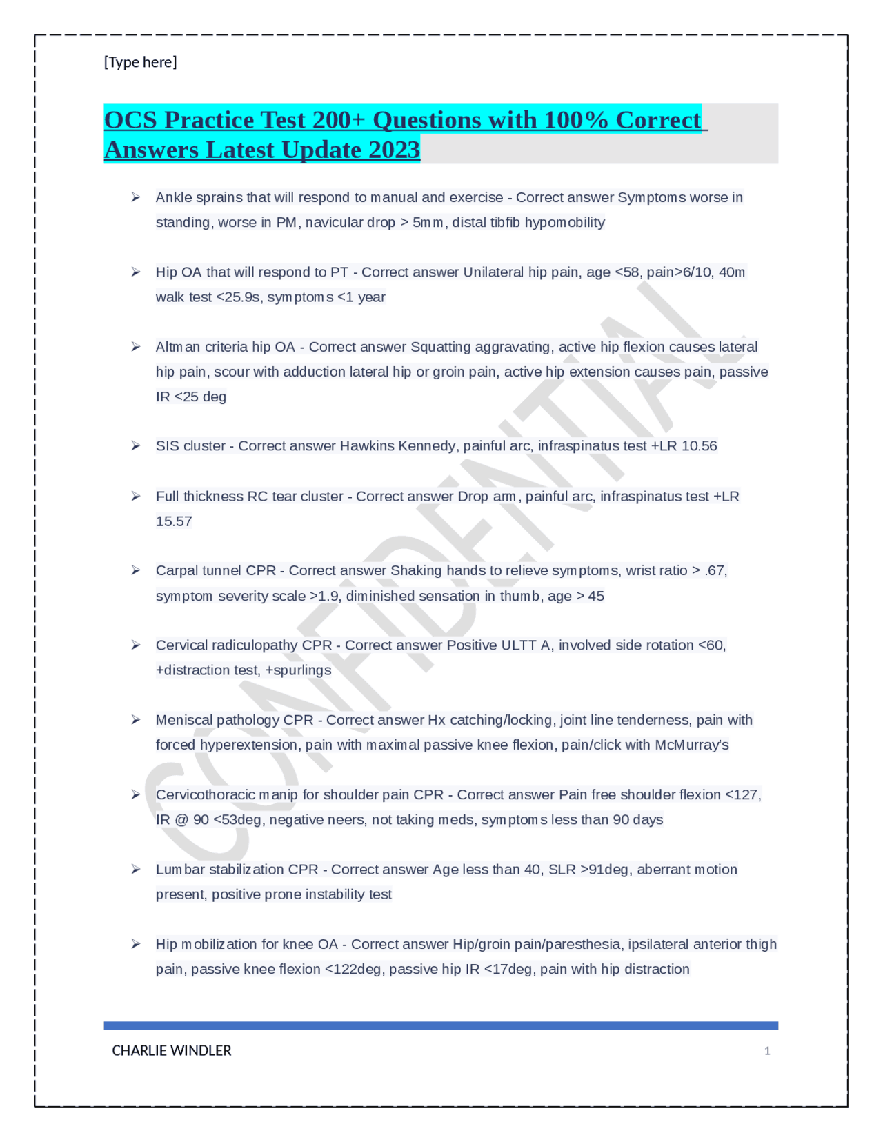 Ocs Practice Test 200 Questions With 100 Correct Answers Latest